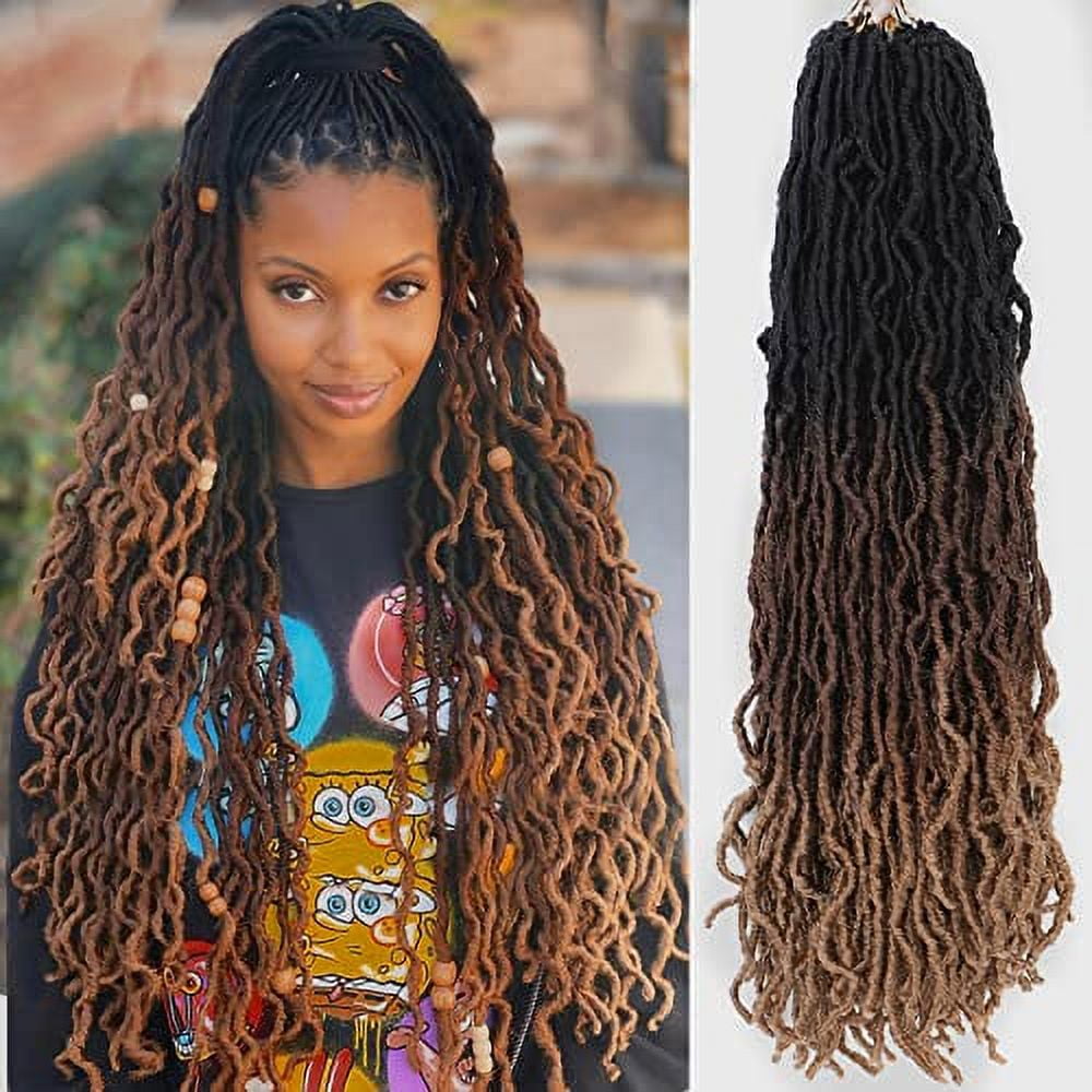 Ombre Faux Locs Crochet Hair Soft Locs 30 Inch 7 Packs Long Black ...