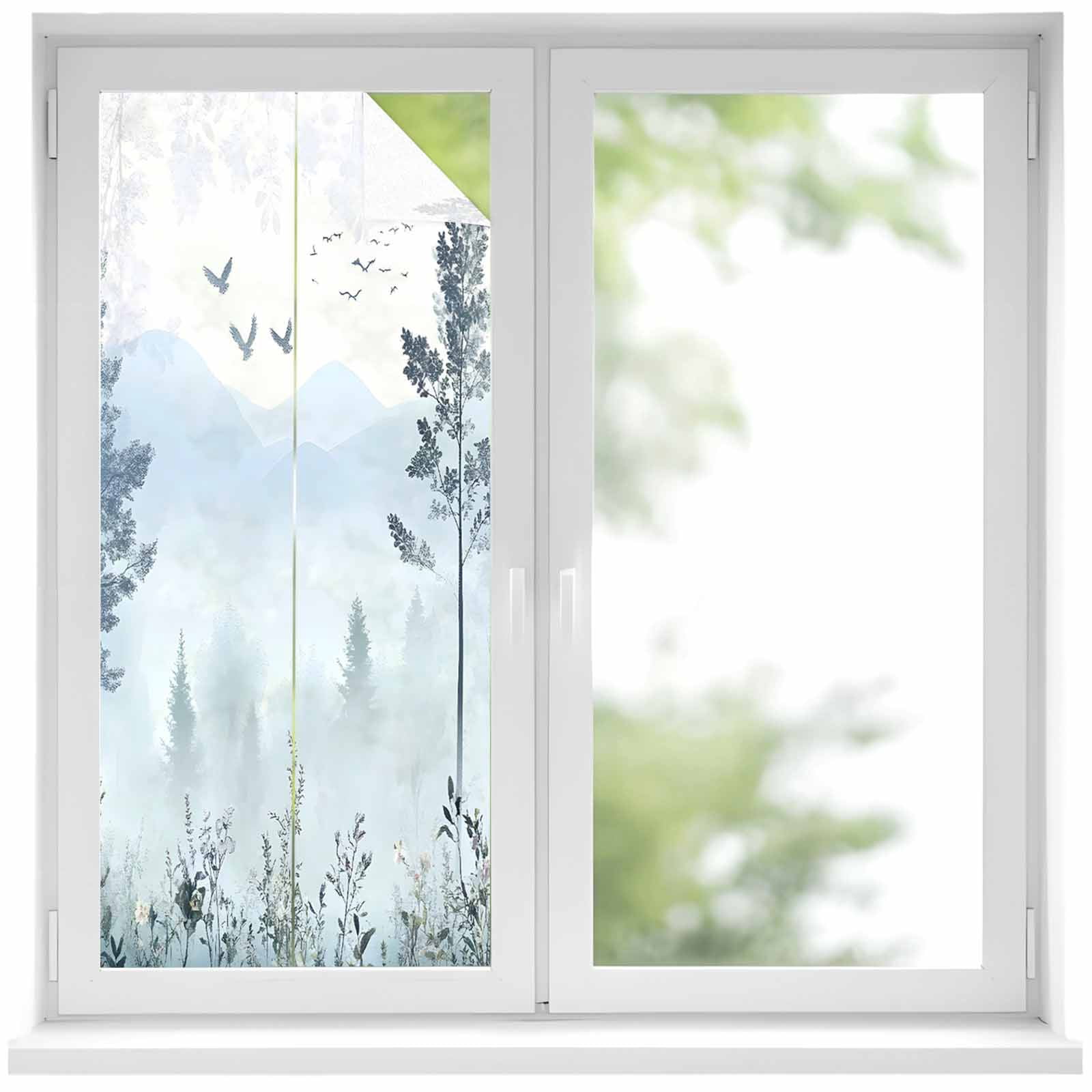 Ombre Forest Grey Window Privacy Film, Mountain Watercolor Branches ...