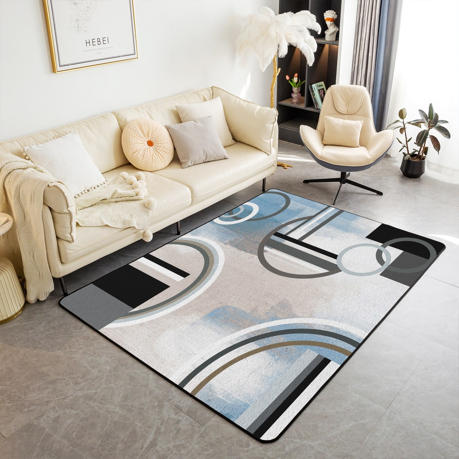 Ombre Geometric Area Rug 3x5 for Home Office,Navy Blue Living Room Rugs ...