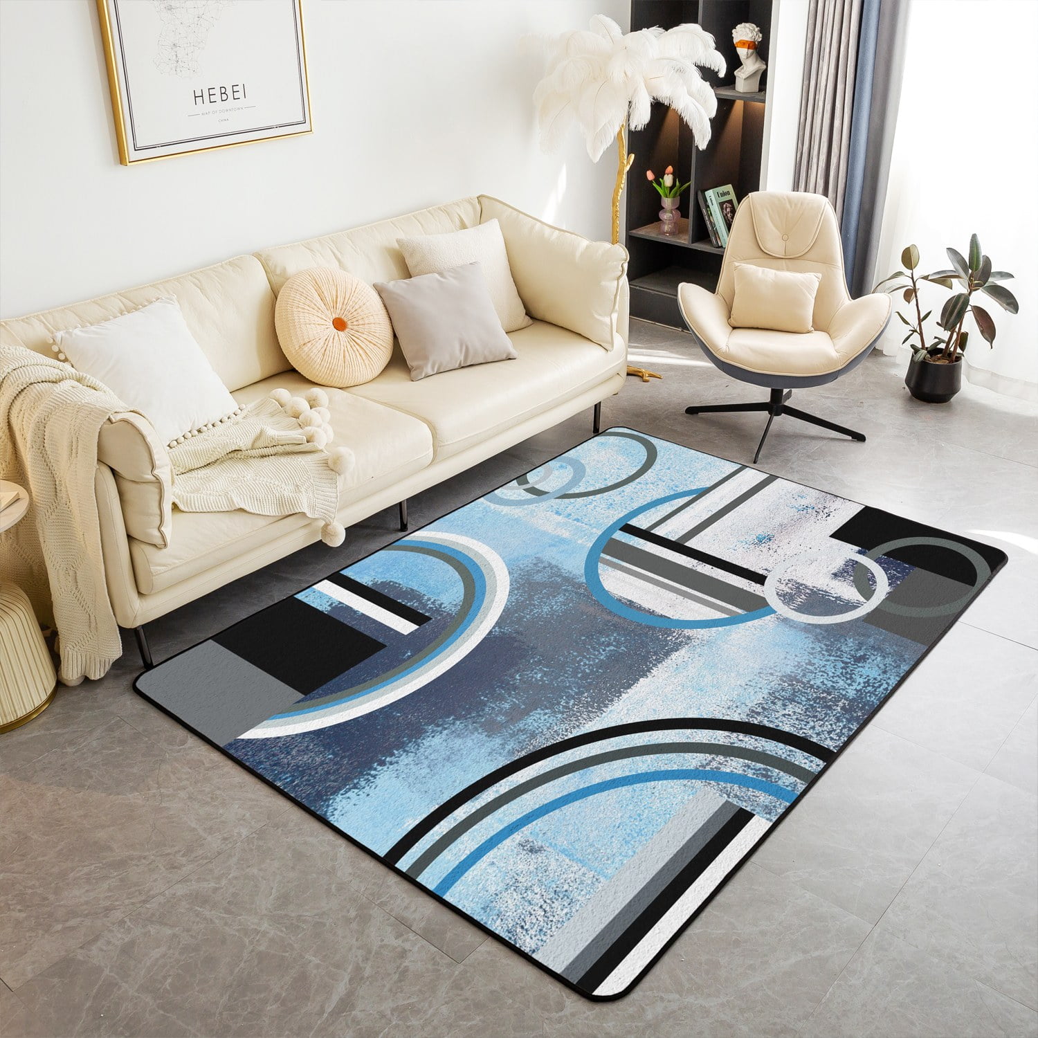 Ombre Geometric Living Room Rugs 3x5,Blue Black White Gray Area Rug ...