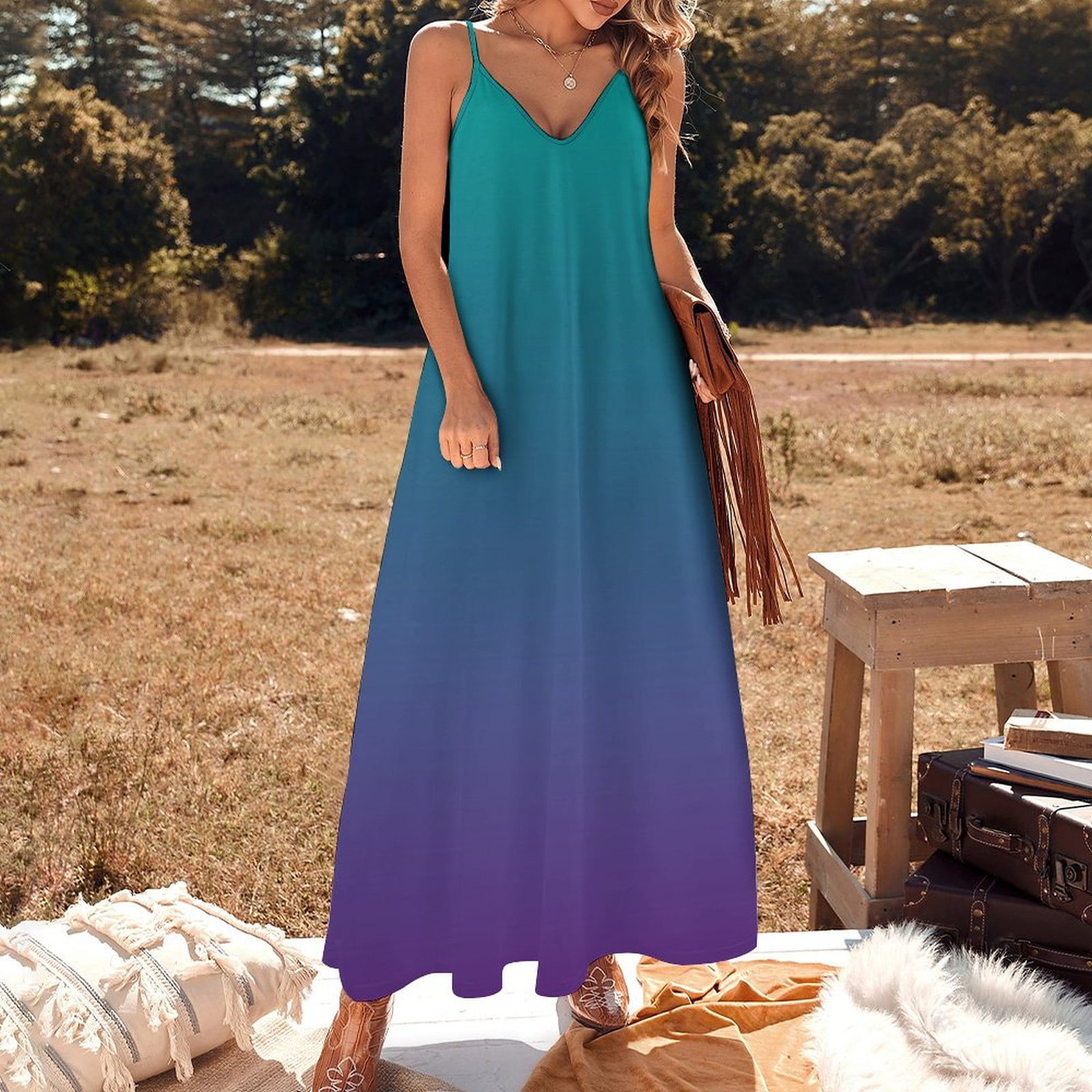 Ombre | Gradient Colors | Teal and Purple | Sleeveless Dress Dance ...