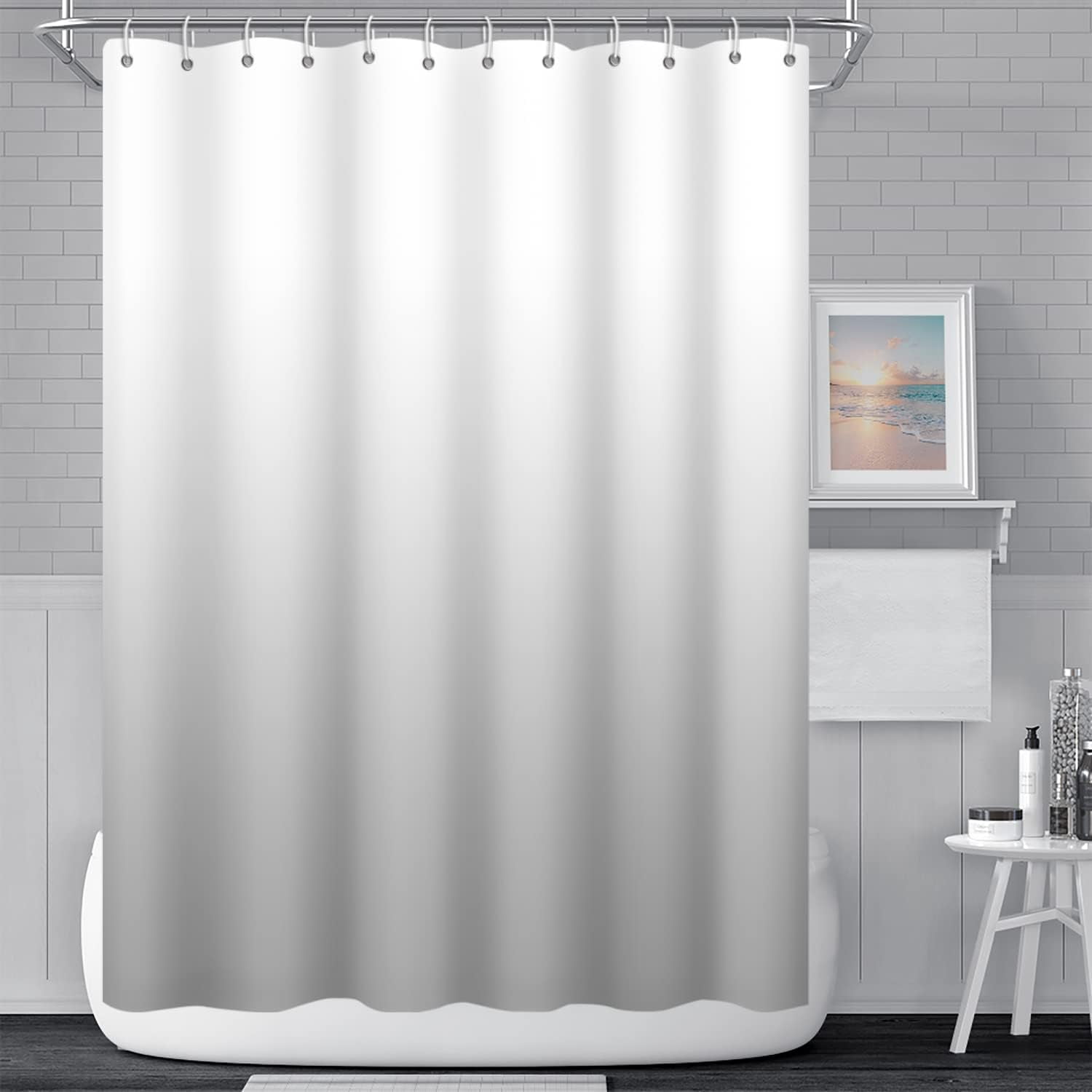 Ombre Gradient Fabric Shower Curtain for Bathroom White and Grey Modern ...