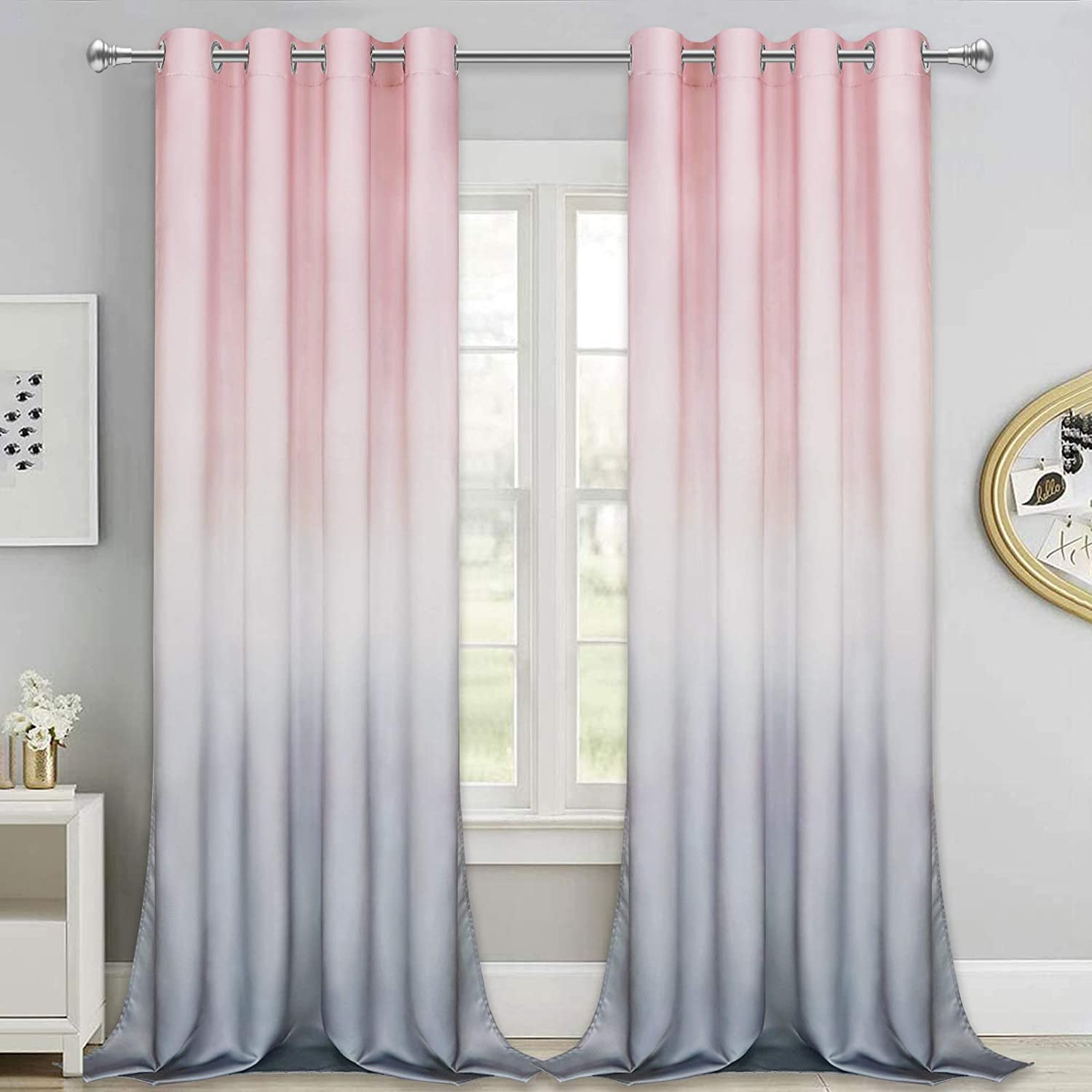 Ombre Gradient Window Curtains, Pink to Grey 2 Tone Curtain Panel ...