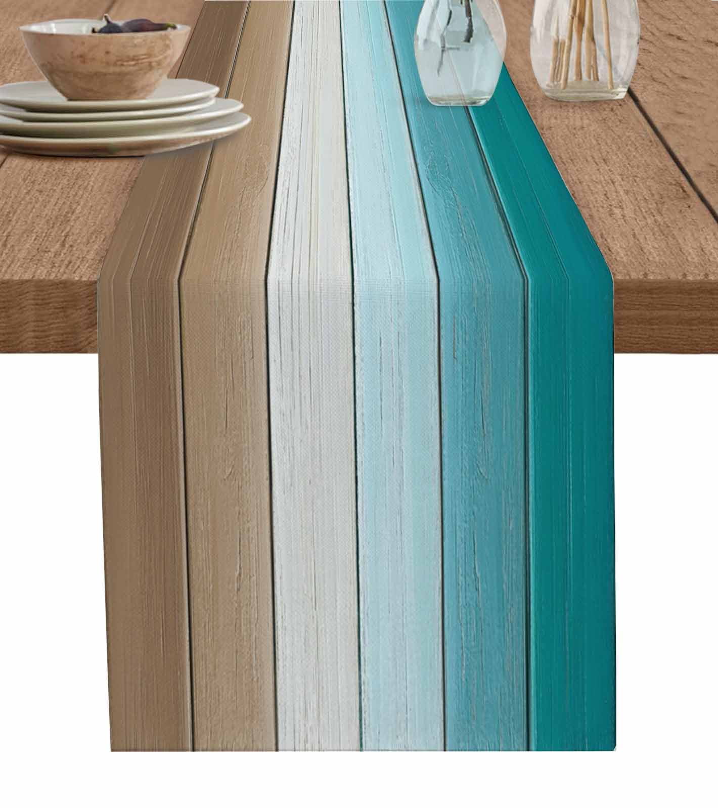 Ombre Green Brown Wood Table Runners 72 Inches Long, Cotton Linen ...