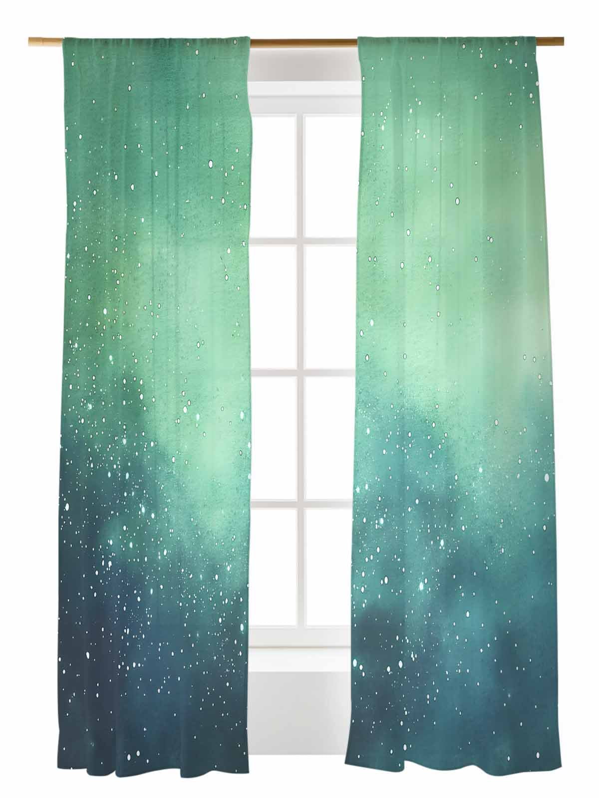 Ombre Green Cloud Sky Sheer Curtains 2 Panels Set Starry Night Sky ...