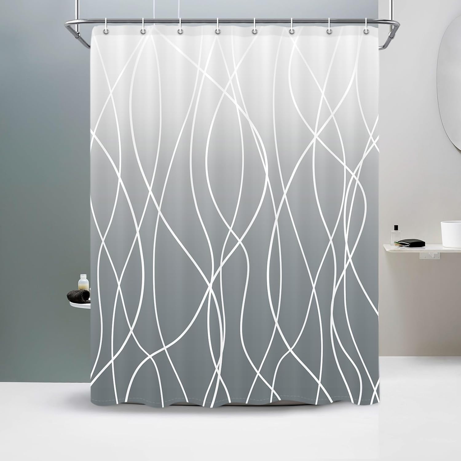 Ombre Grey Shower Curtain for Bathroom with Hooks, Shower Curtain Set ...