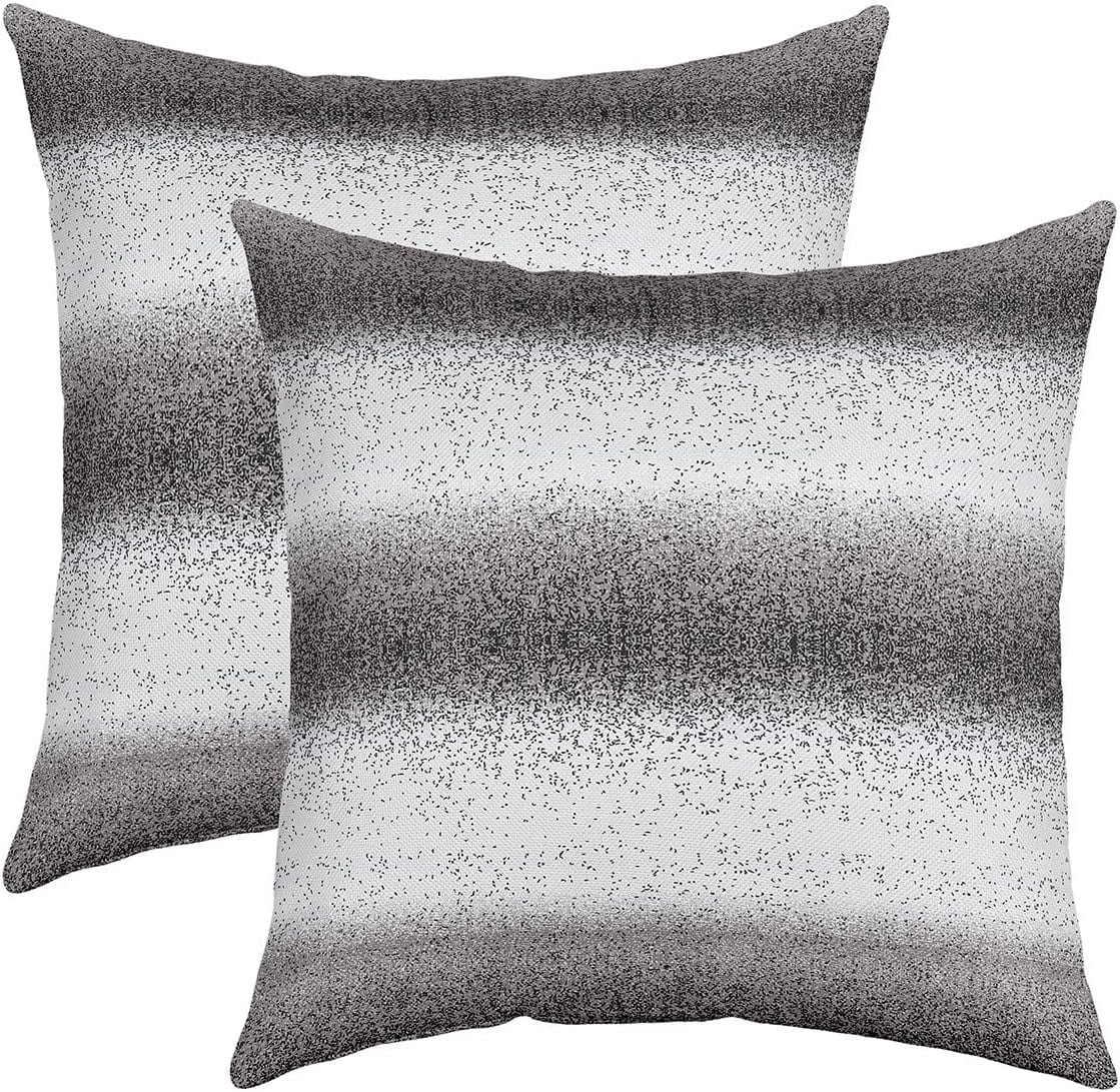 Ombre Grey White Stripes Square Cushion Covers Set of 2 Set 20 x 20 ...