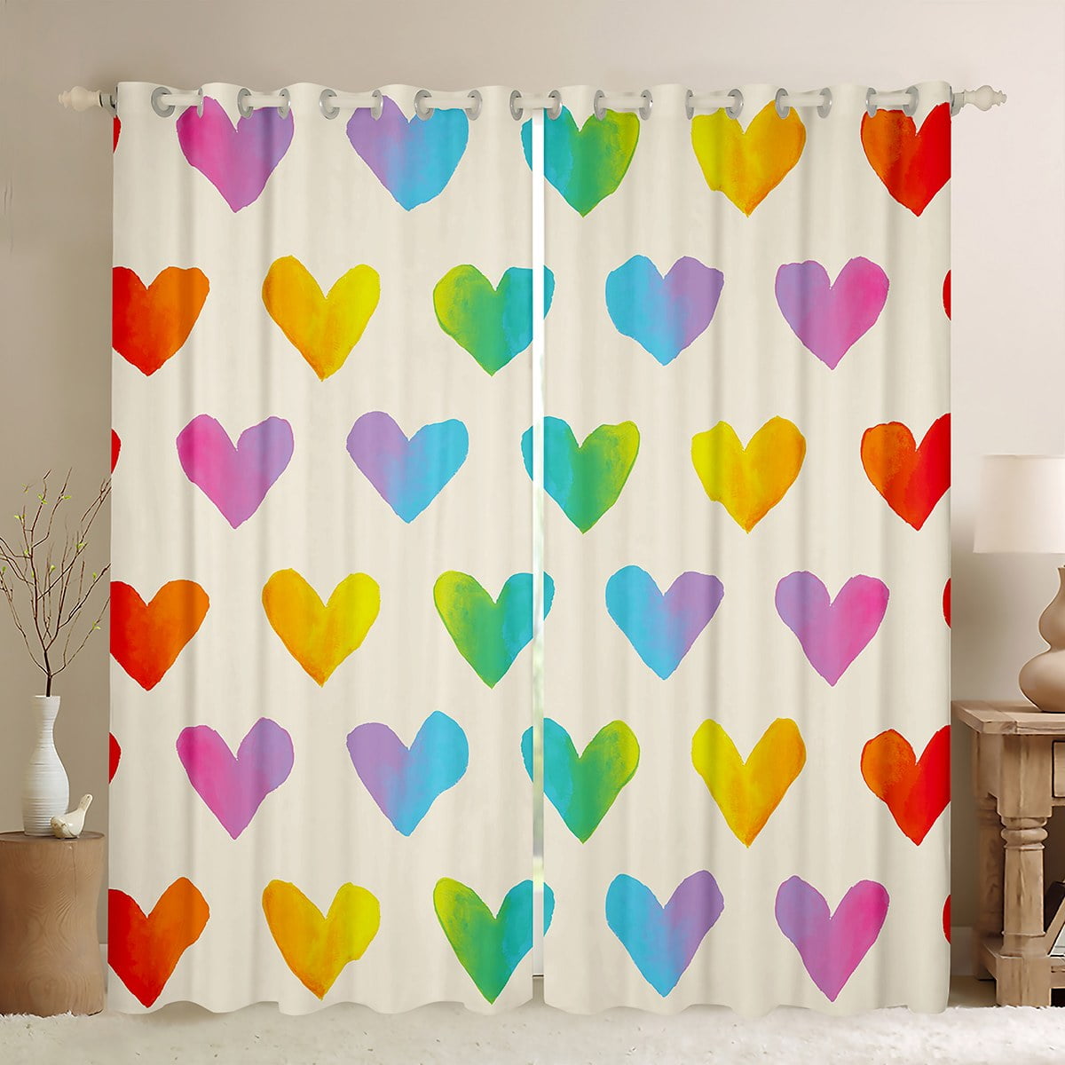 Ombre Hearts Curtains for Kids Girls Rainbow Love Heart Blackout ...