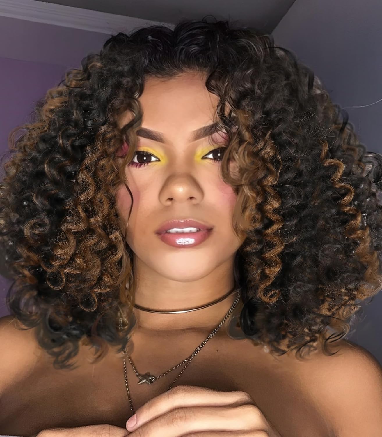 Ombre Highlight 12 Inch Short Curly Bob Wigs Wear and Go Deep Wave ...