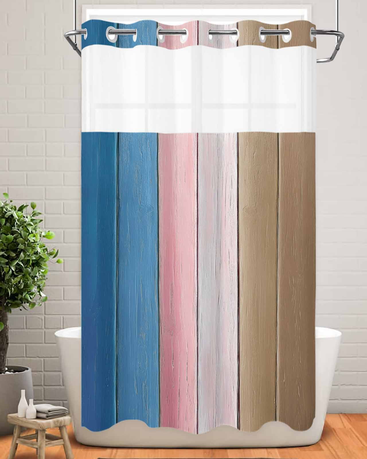 Ombre No Hook Shower Curtain with Snap in Liner, Vintage Gradient Blue ...