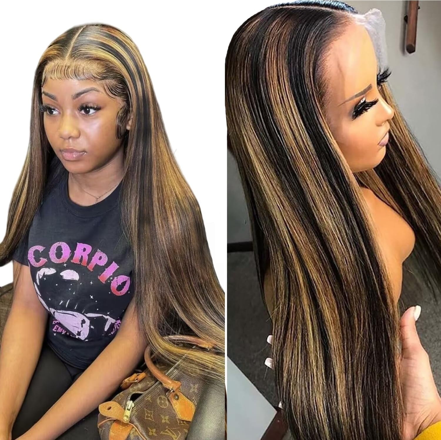 Ombre Lace Front Wig Human Hair 32 Inch 180% Density FB/30 13x4 Full Frontal Hd Transparent Lace ...