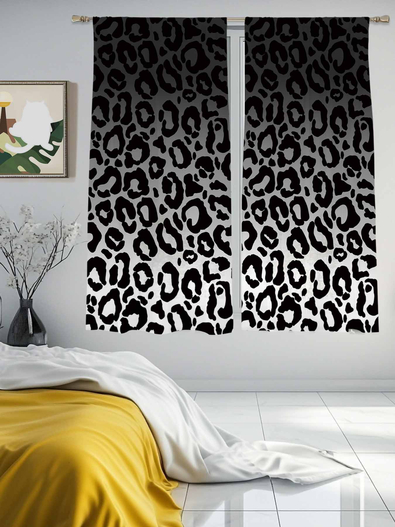 Ombre Leopard Sheer Curtains 72 inches Long 2 Panels Set Print Black ...