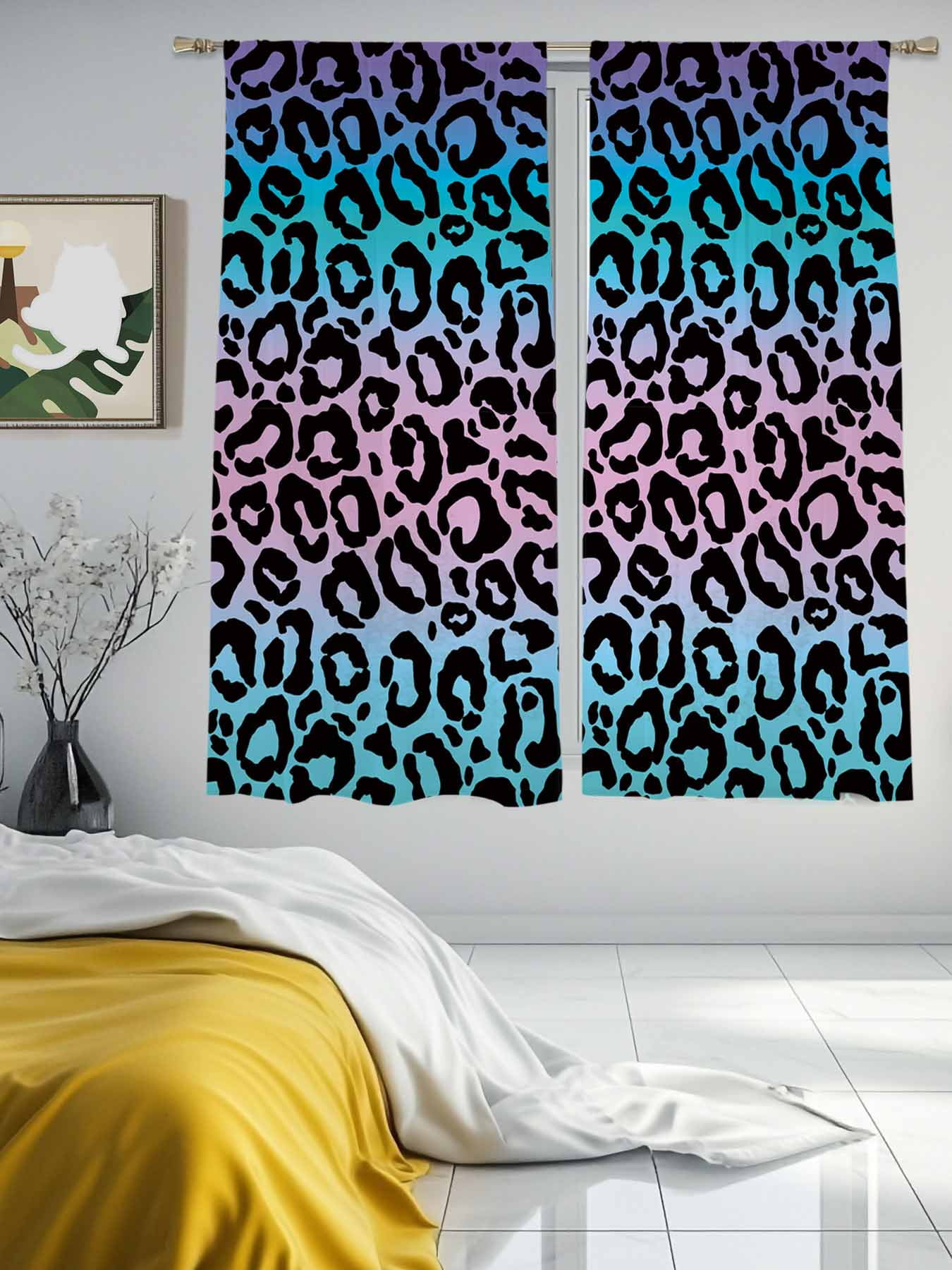 Ombre Leopard Sheer Curtains 72 inches Long 2 Panels Set Print Colored ...