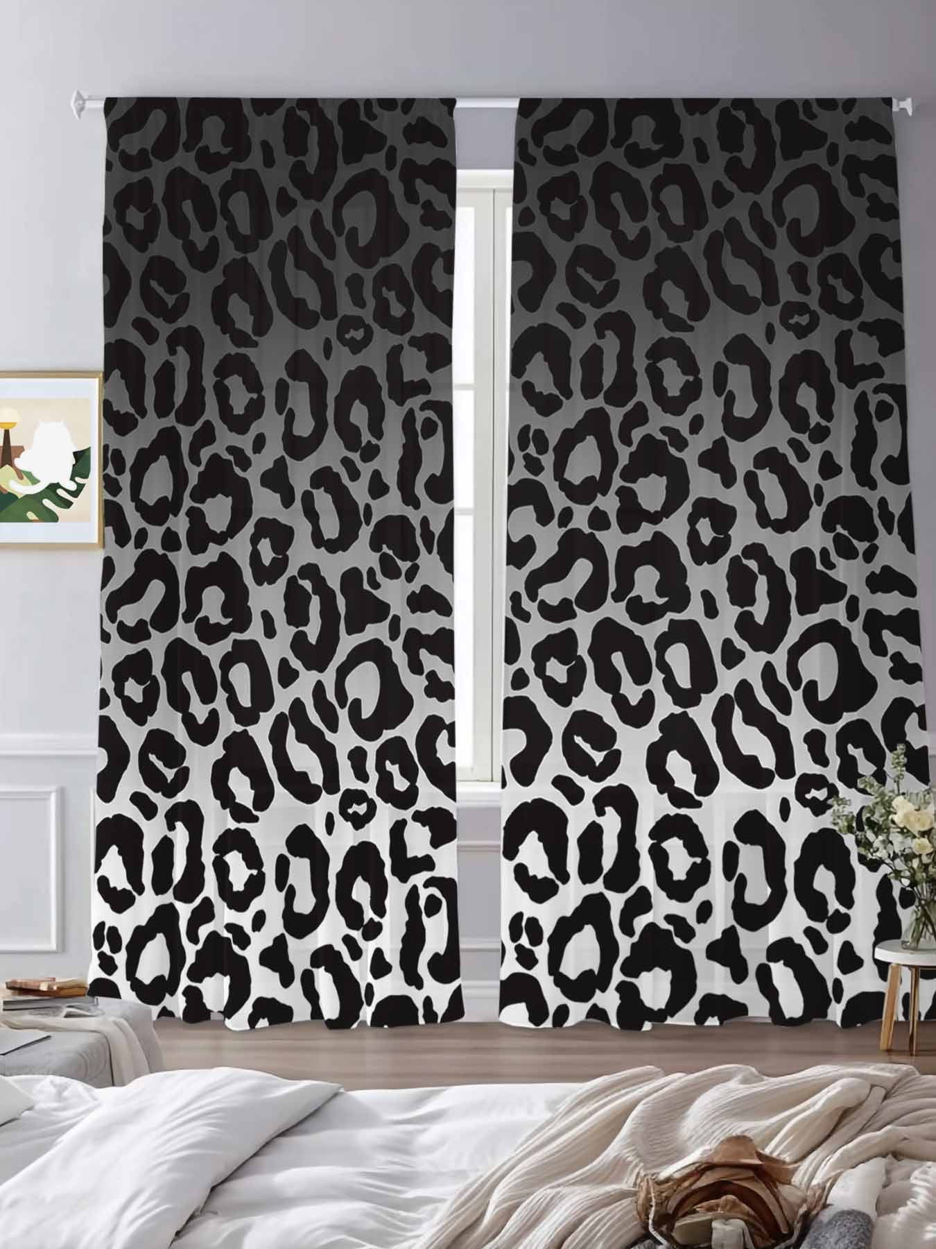 Ombre Leopard Sheer Curtains 84 inches Long 2 Panels Set Print Black ...