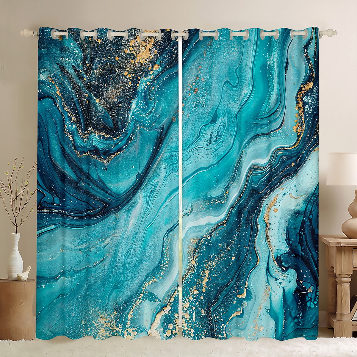 Ombre Marble Textured 2 Panels 52"Wx63"L Curtains for Living Room,Blue ...