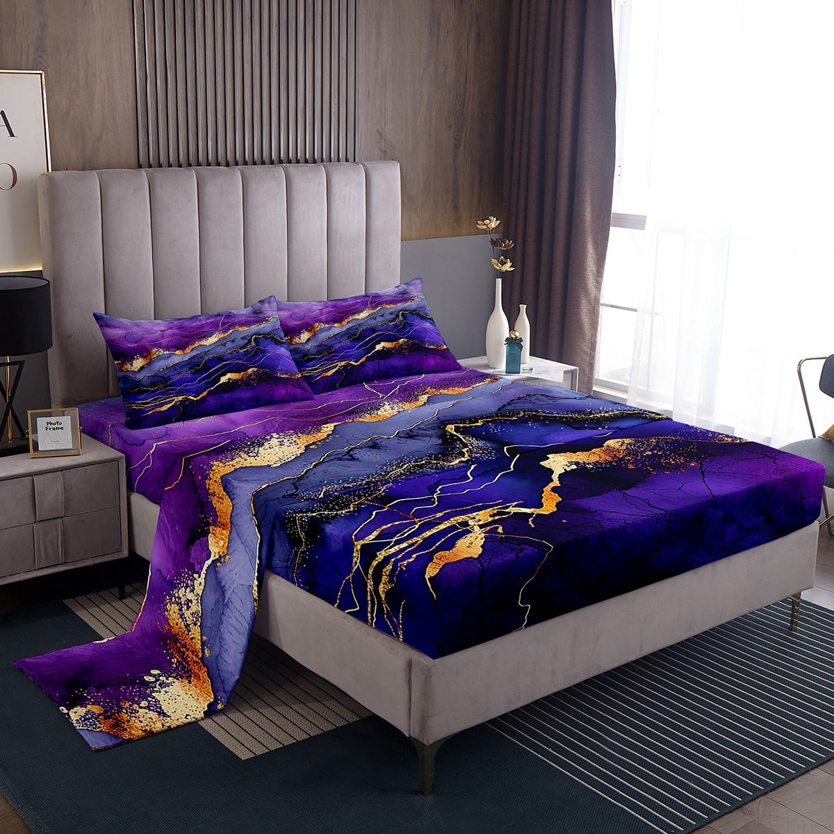 Ombre Marble Textured Bed Sheets Set Blue Purple Gradient Tie Dye Twin ...