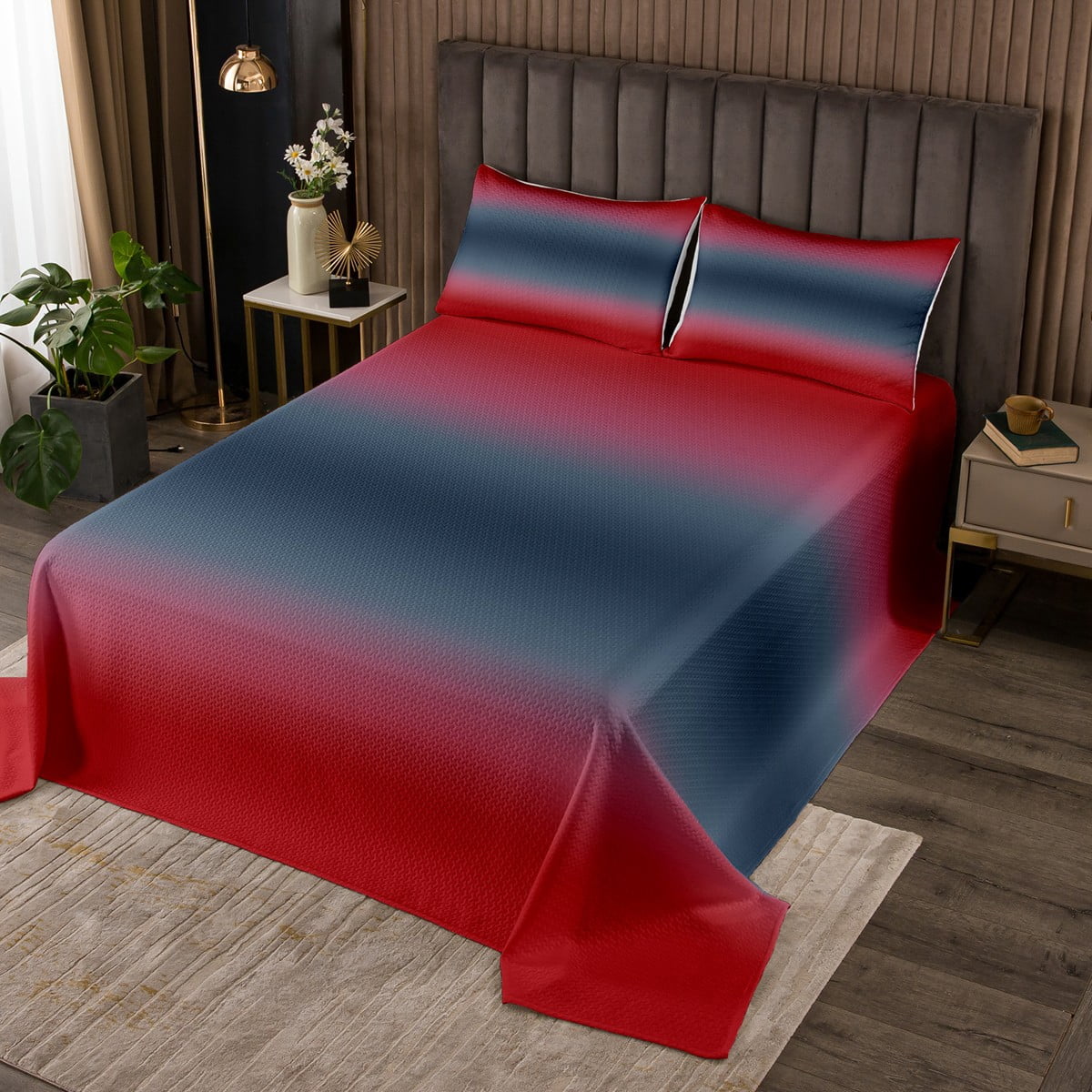 Ombre Navy and Red Bedspread Set Kids Gradient Red Blue Coverlet Set ...