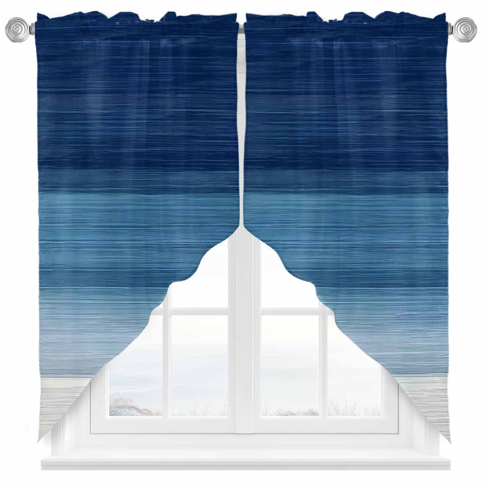 Ombre Navy Swag Curtain Valance for Windows, Blue Striped Abstract ...