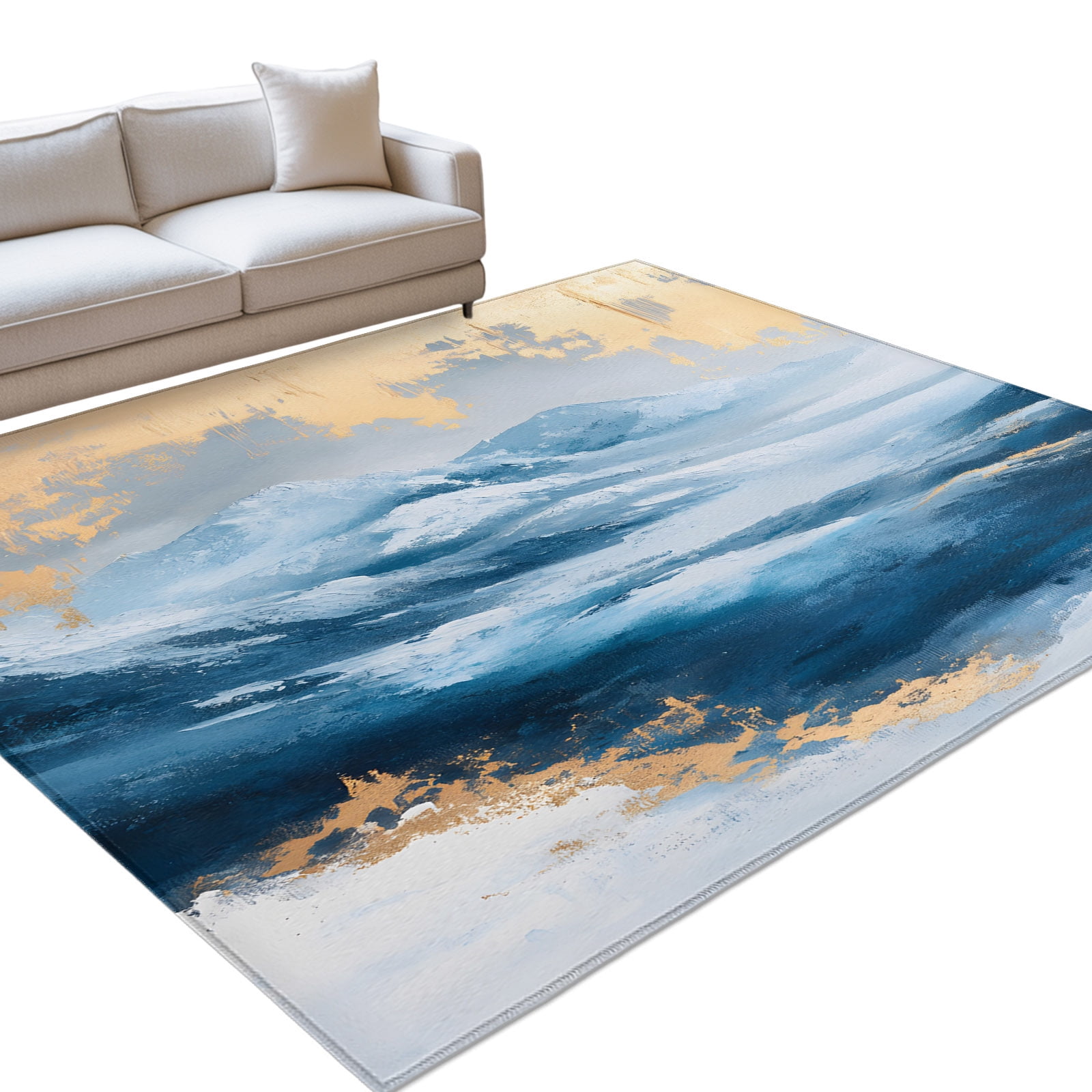 Ombre Ocean Waves Area Rugs 3x5ft Abstract Coastal Gold Blue Gradient ...