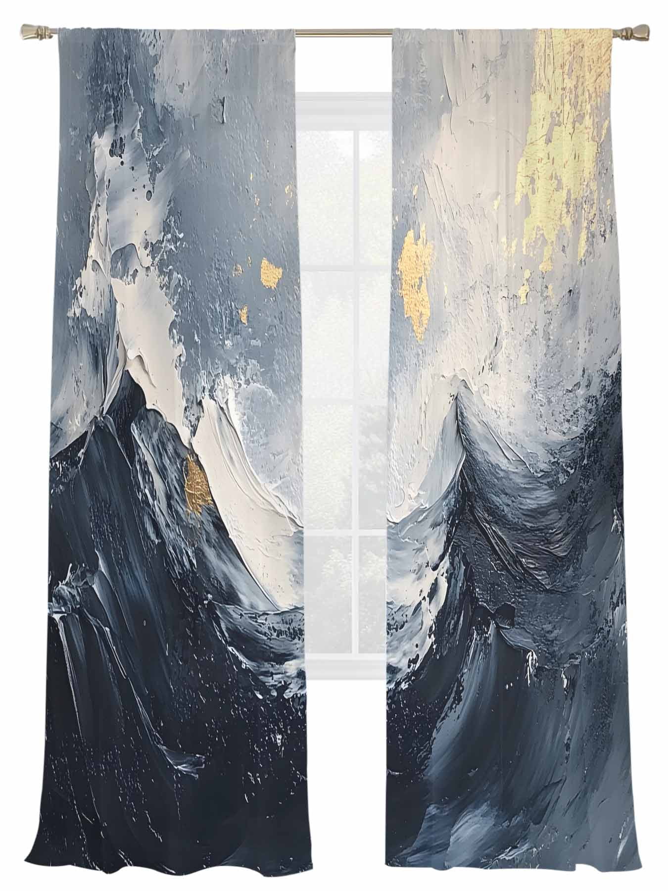 Ombre Ocean Waves Sheer Curtains 2 Panels Set Coastal Dark Blue ...