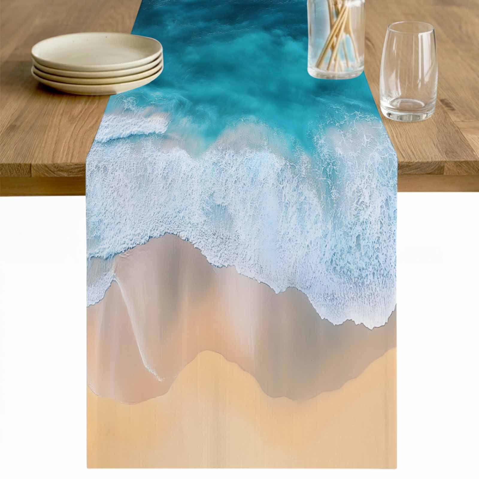 Ombre Oceans Table Runner - 48 Inch Long Abstract Sea Waves Beach ...