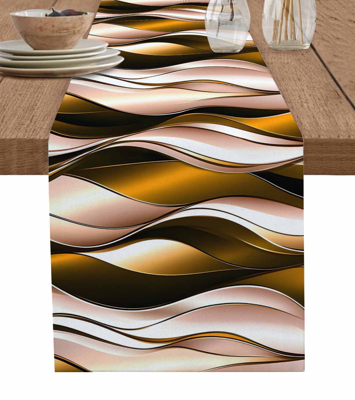 Ombre Orange Lines Short Table Runners 36 Inches, Cotton Linen Fabric ...