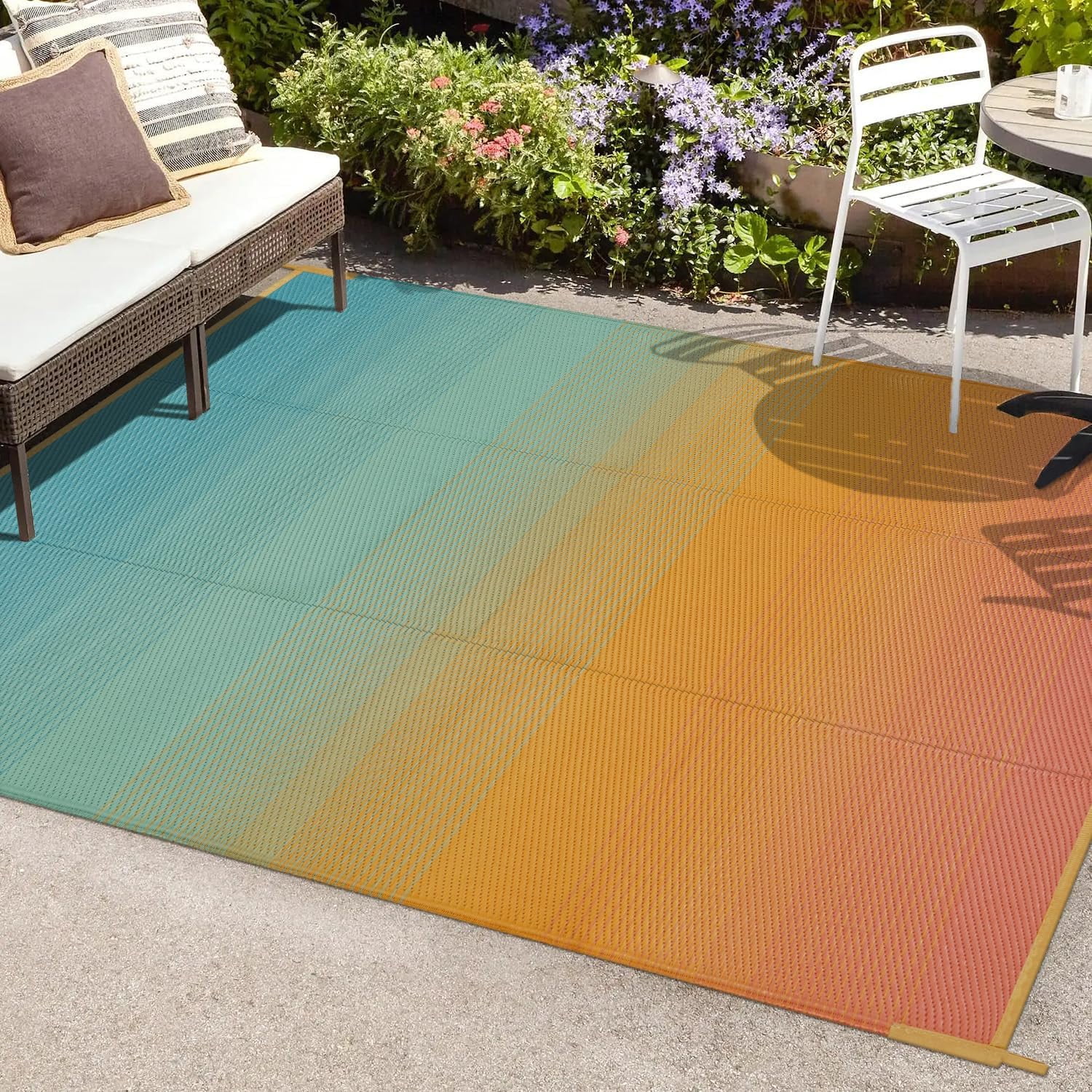 Ombre Outdoor Rug 5x8 for Patios Clearance, Waterproof Plastic Straw ...