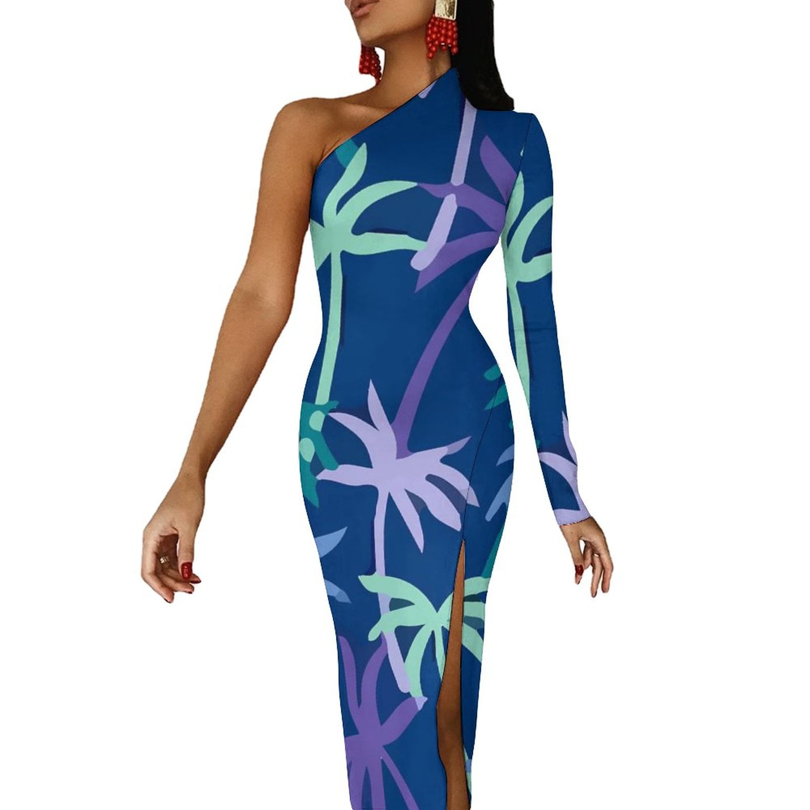 Ombre Palm Trees Maxi Dress Long Sleeve Sunset Gradient Aesthetic ...