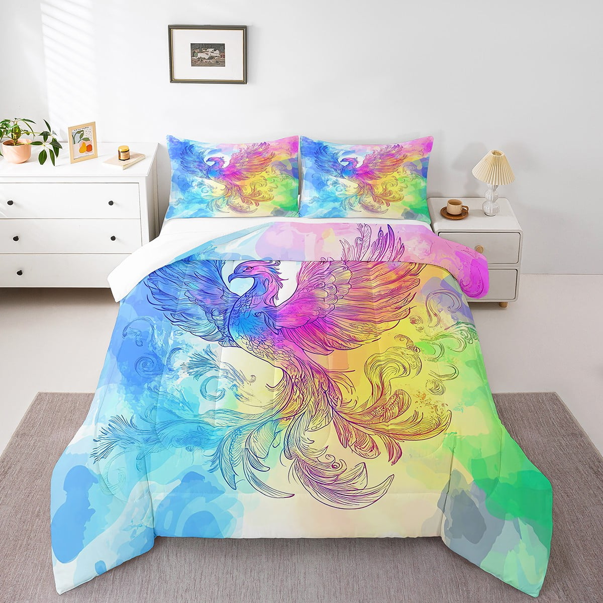Ombre Phoenix Full Size Comforter Set,Magic Bird Animals Bed Set For ...
