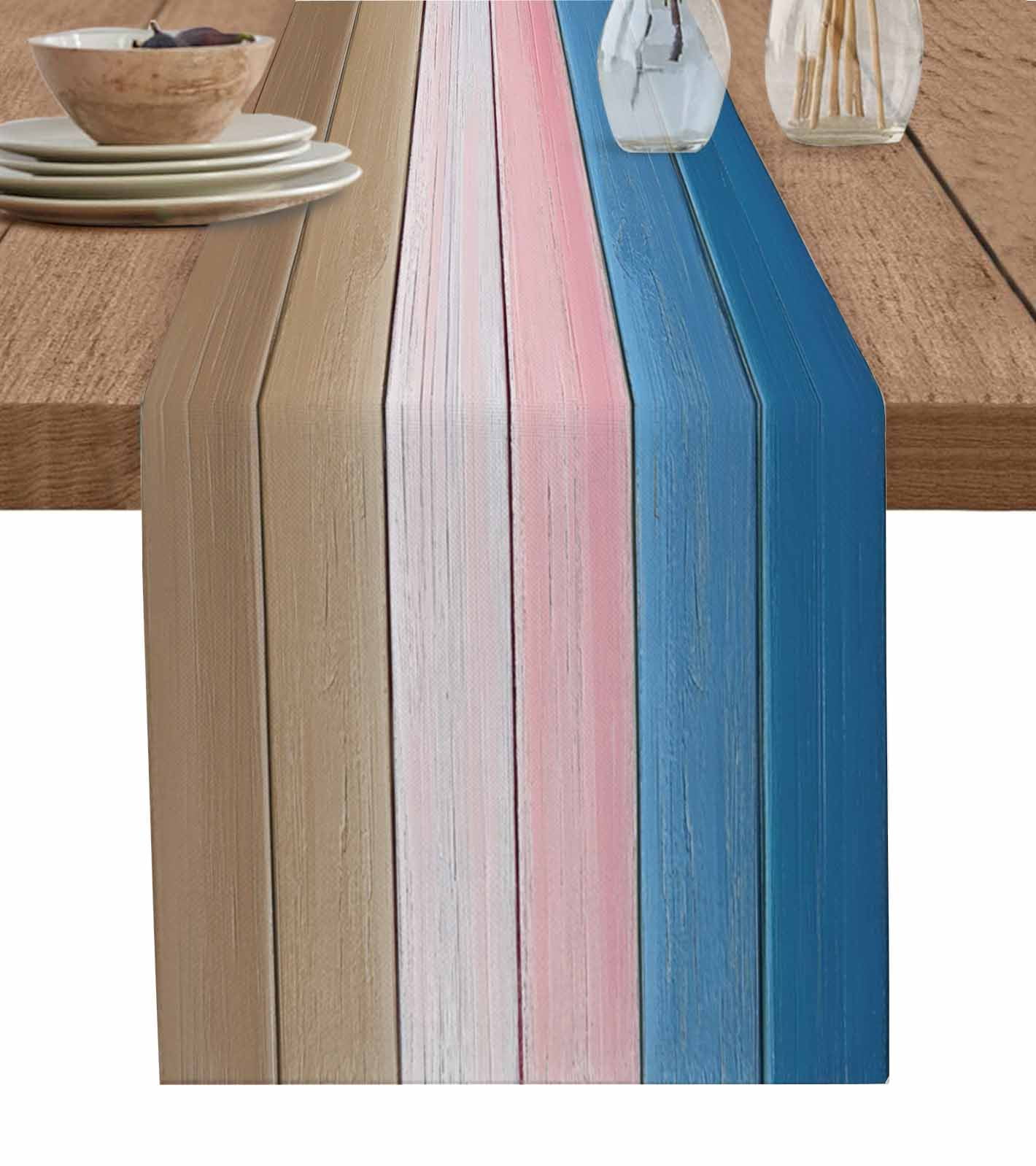 Ombre Pink Blue Brown Wood Table Runners 108 Inches Long, Cotton Linen ...