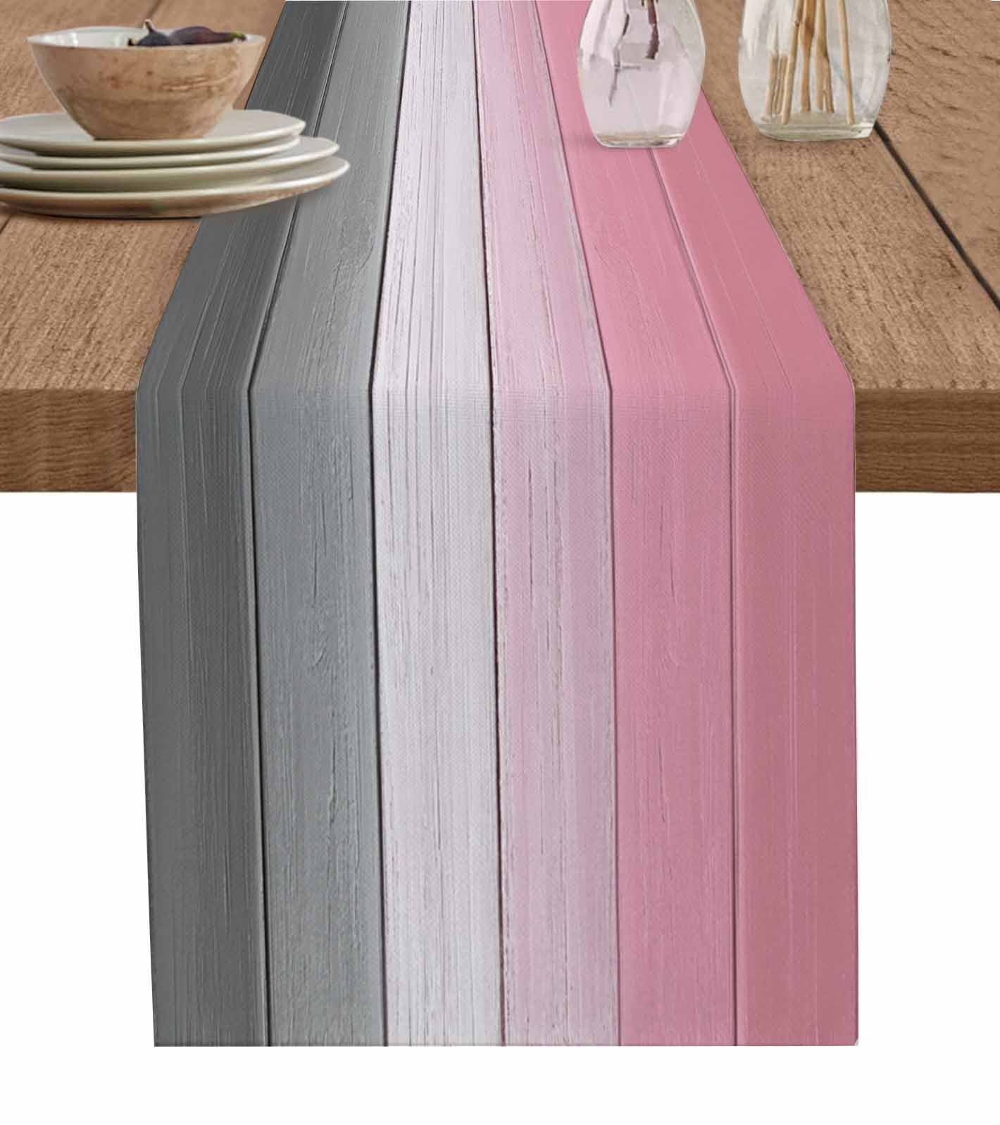 Ombre Pink Gray Wood Table Runners 90 Inches Long, Cotton Linen Fabric ...