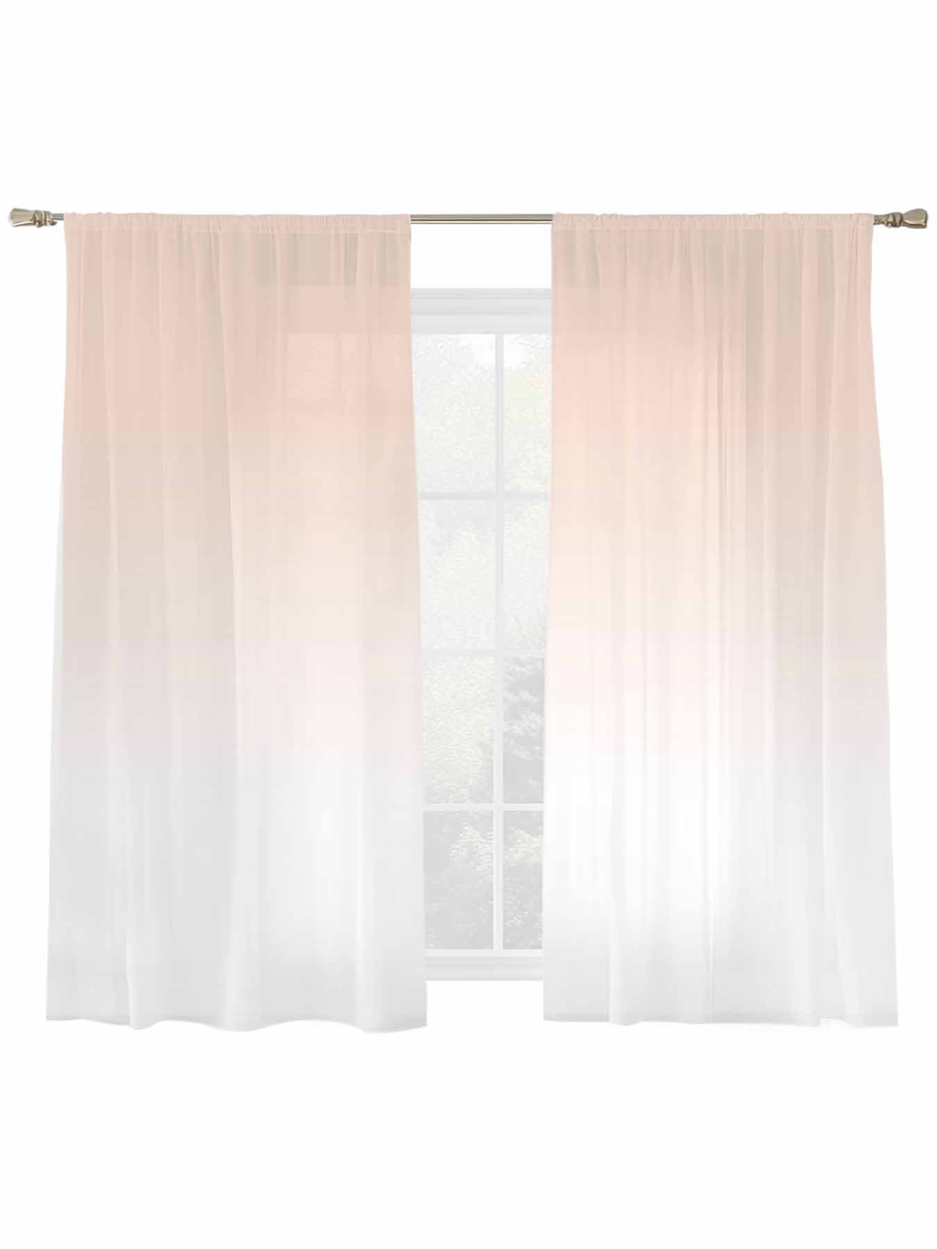 Ombre Pink White Sheer Curtains 72 Inch Length 2 Panels Set, Semi Transparent Voile Rod Pocket ...