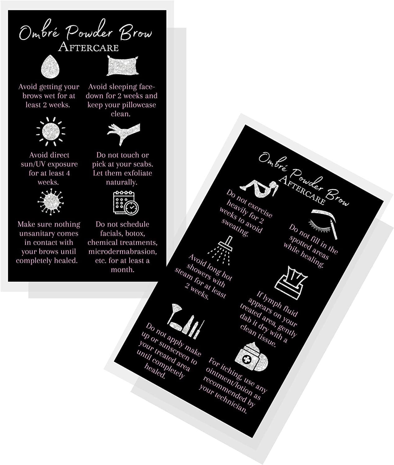 Ombre Powder Brow Aftercare Instructions Cards Package of 50 Size 2x3.5 ...