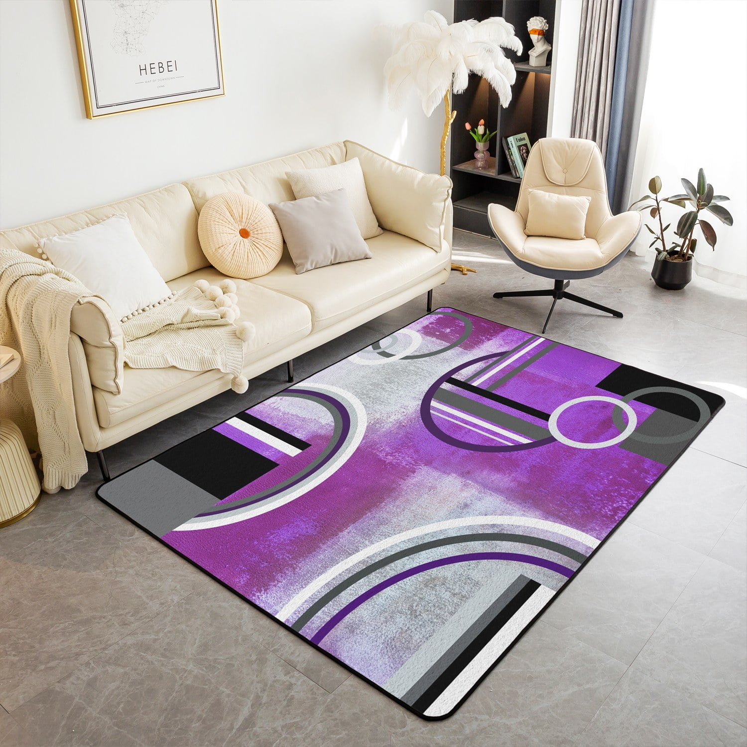 Ombre Purple Grey Living Room Rugs 3x5, Oil Painting Circles Area Rugs ...