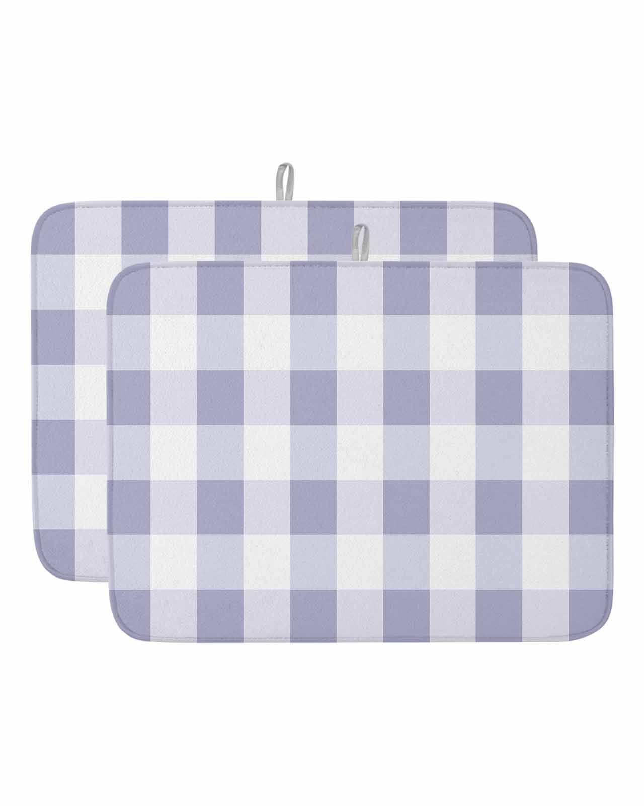 Ombre Purple White Plaid Dish Drying Mat, Checkerd Pattern Absorbent ...