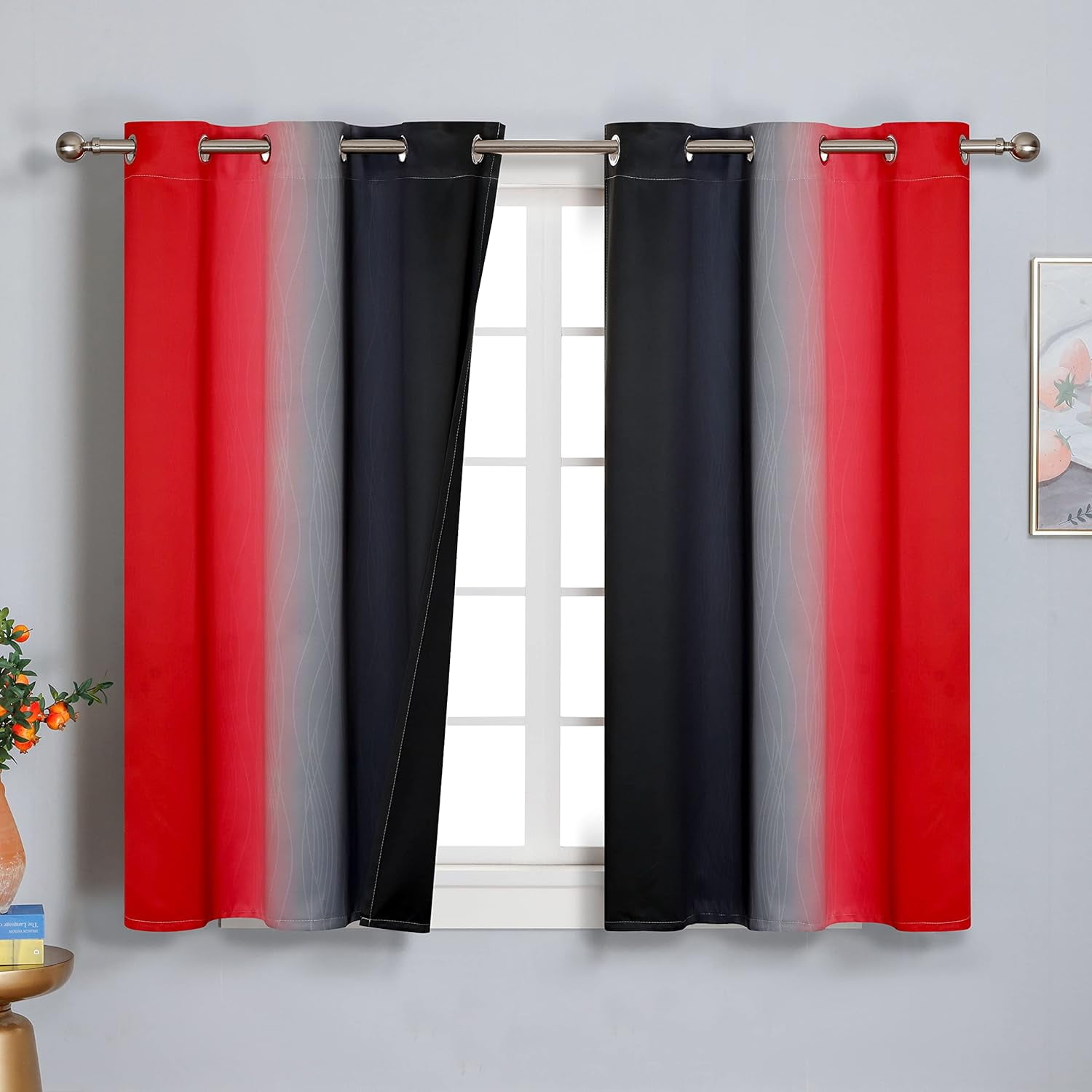 Ombre Red And Black Curtains 45 Inch Length 2 Panels, 100% Blackout ...