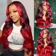 Ombre Red Human Hair Wigs for Women 180% Density Red and Black Lace ...