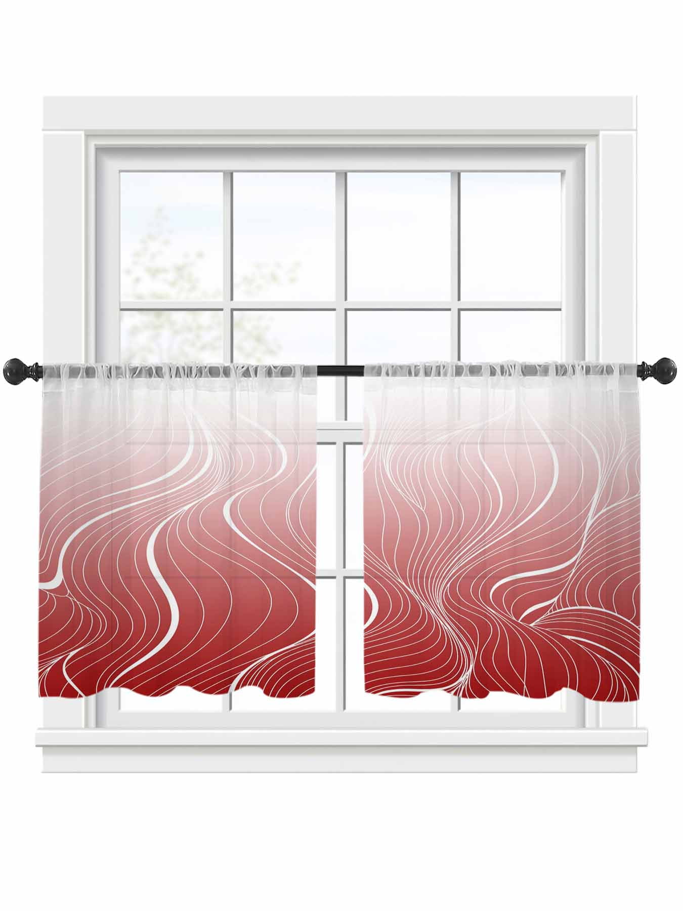 Ombre Red Stripes Sheer Curtains 45 Inch Long 2 Panels, Striped Lines ...
