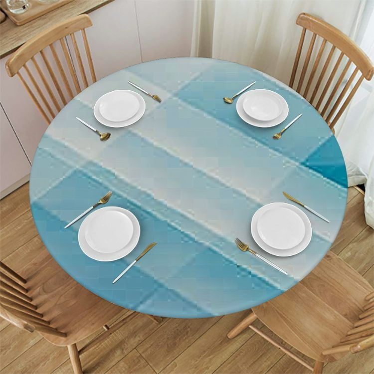 Ombre Round Tablecloth with Elastic Edges, Gradient Colors in line and Triangle Geometry ...