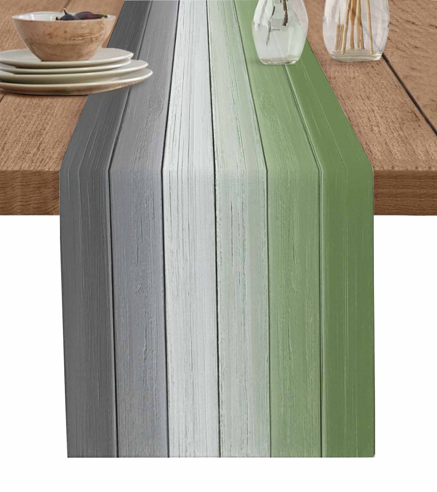 Ombre Sage Green Gray Wood Table Runners 120 Inches Long, Cotton Linen ...