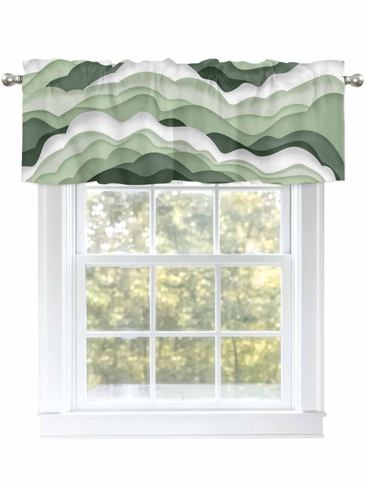 Ombre Sage Green Valances for Windows, Rod Pocket Kitchen Valance ...