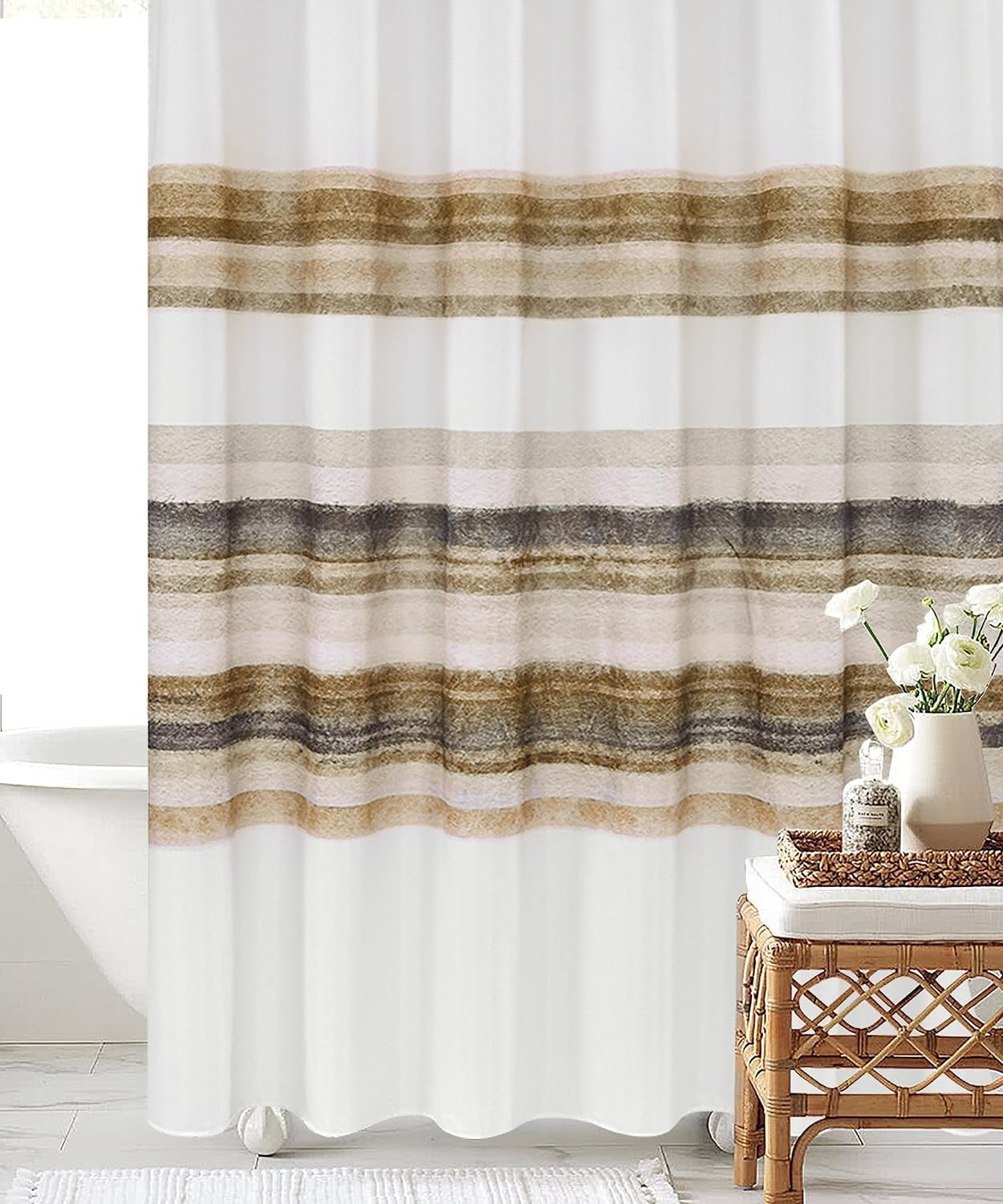 Ombre Stripe Shower Curtain, Oil Painting Abstract Farmhouse Shower ...