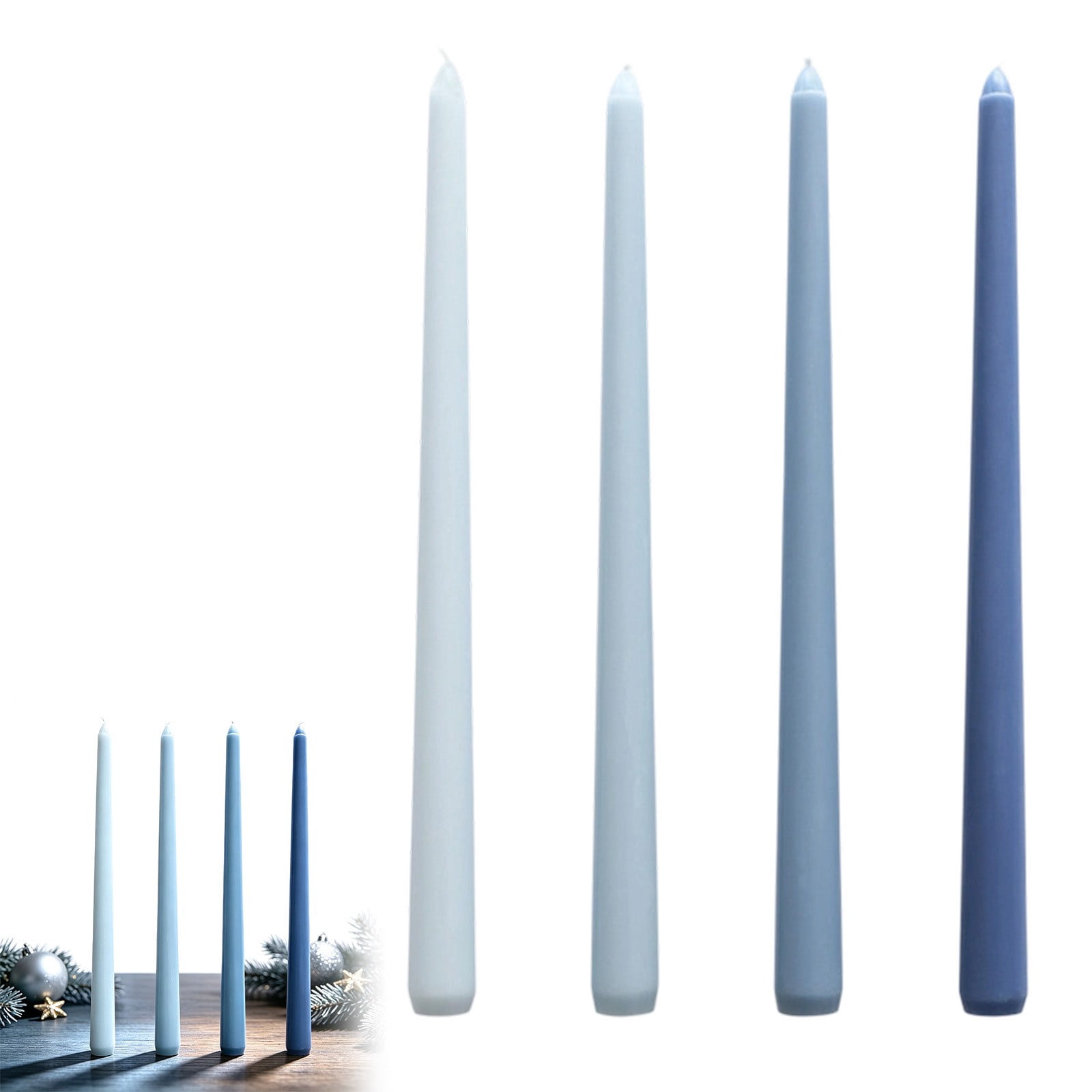 Ombre Taper Candles,12 Inch Blue 4Pcs Unscented with Dripless Design ...