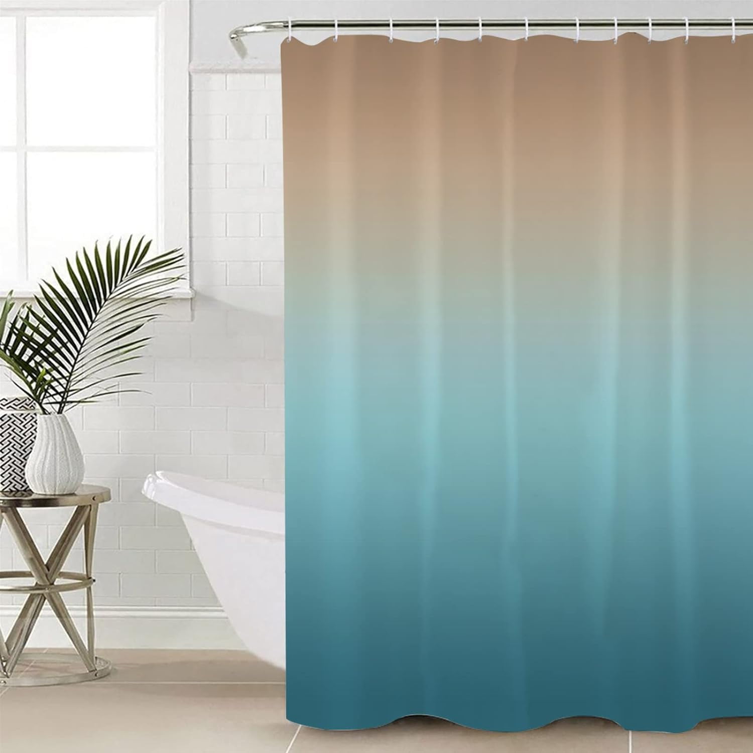 Ombre Texture Shower Curtain for Bathroom, Gradient Brown to Turquoise ...