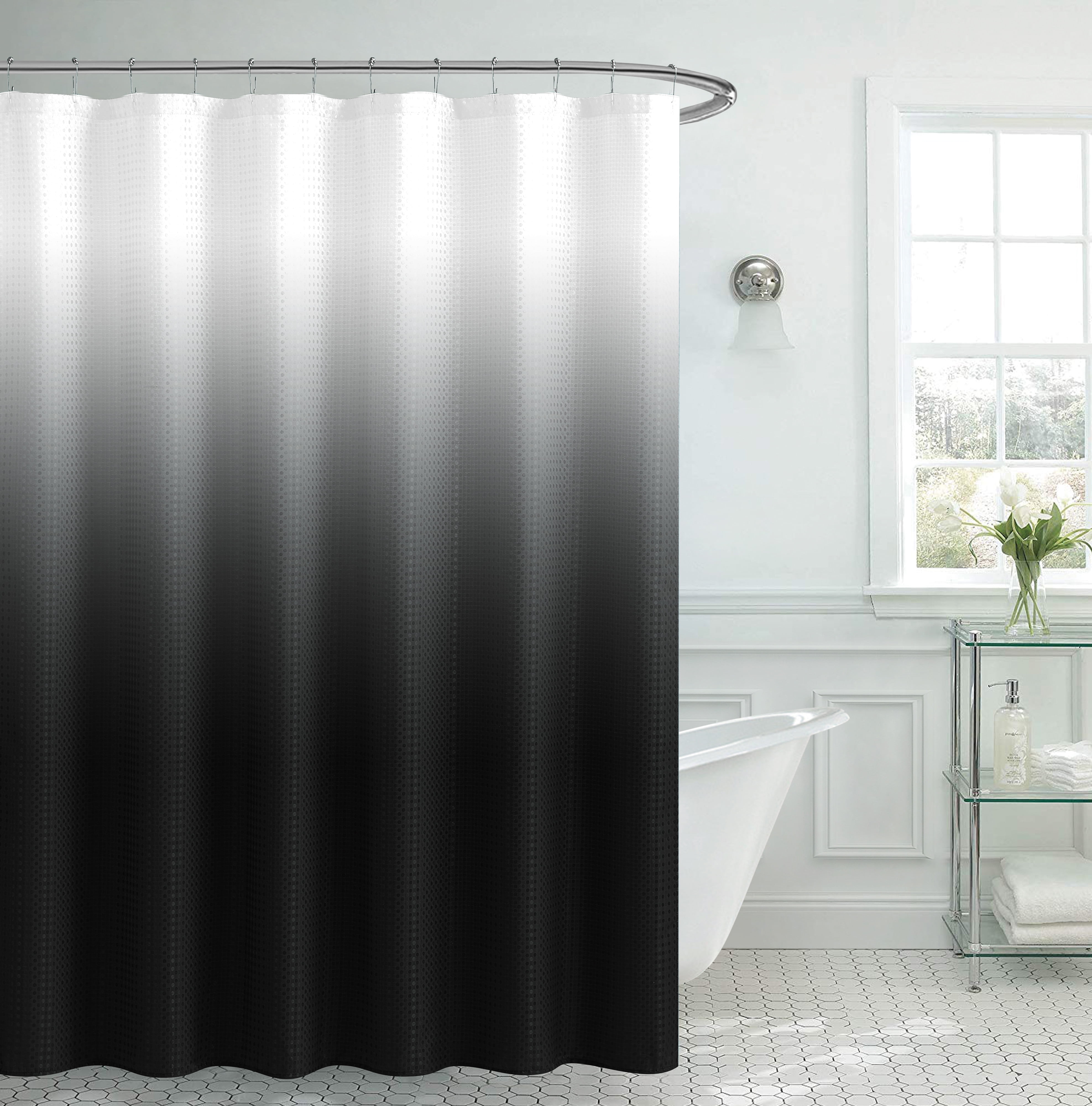 Ombre Textured Black Polyester Shower Curtain Set, 70" x 72" (13 Piece ...