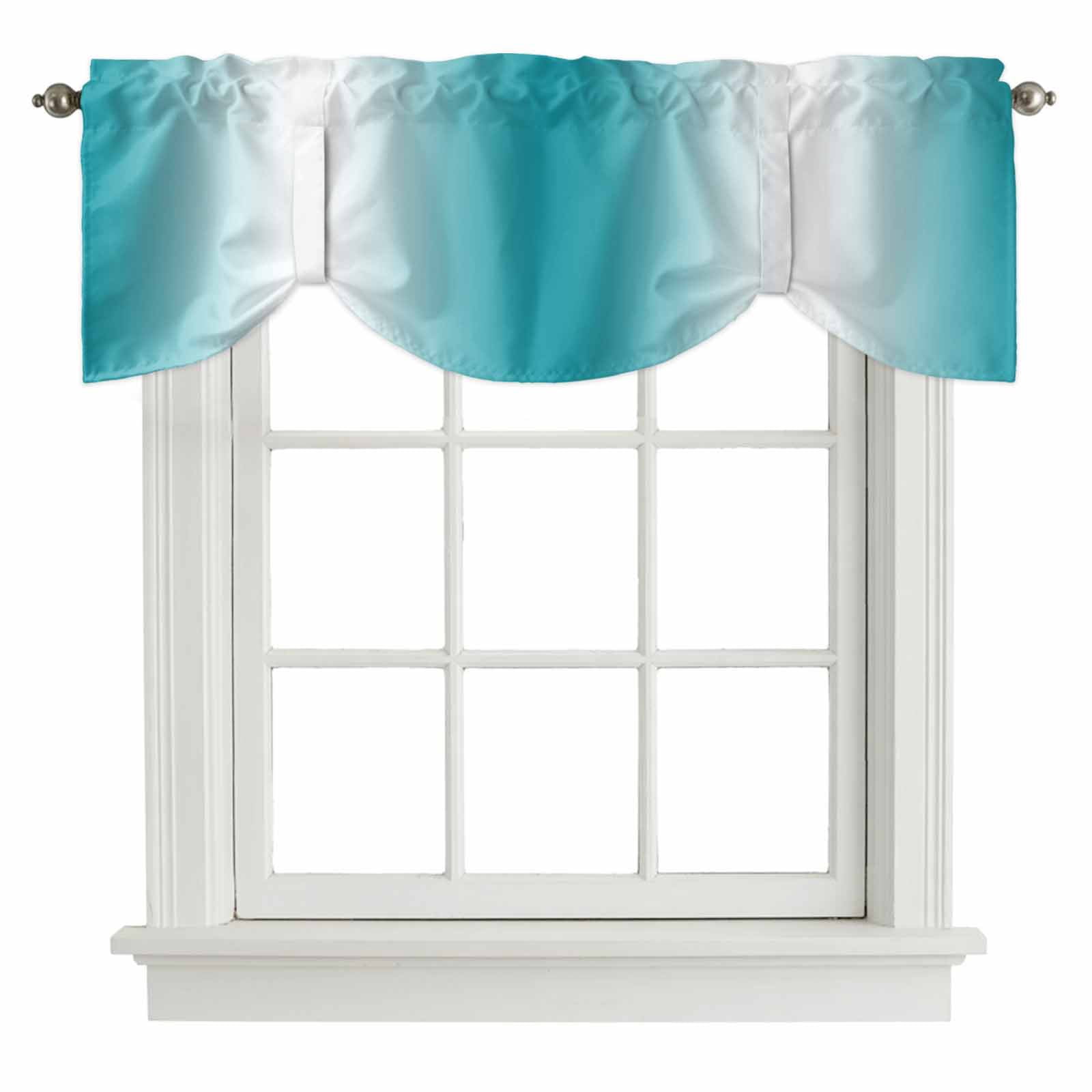 Ombre Turquoise Tie Up Valance Curtains for Windows, Kitchen Curtains ...