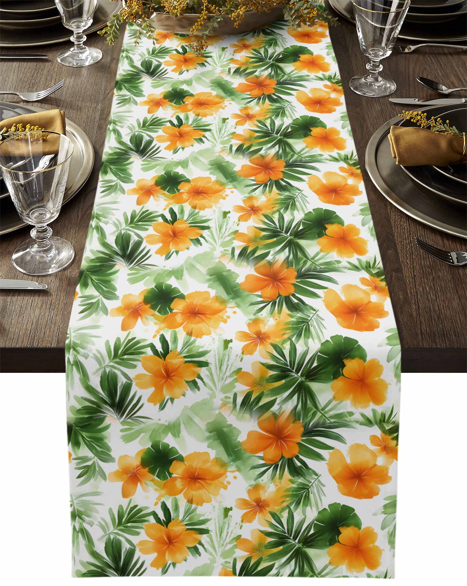Ombre Watercolor Tropical Leaves Table Runners 13x36 Inches Long Linen ...