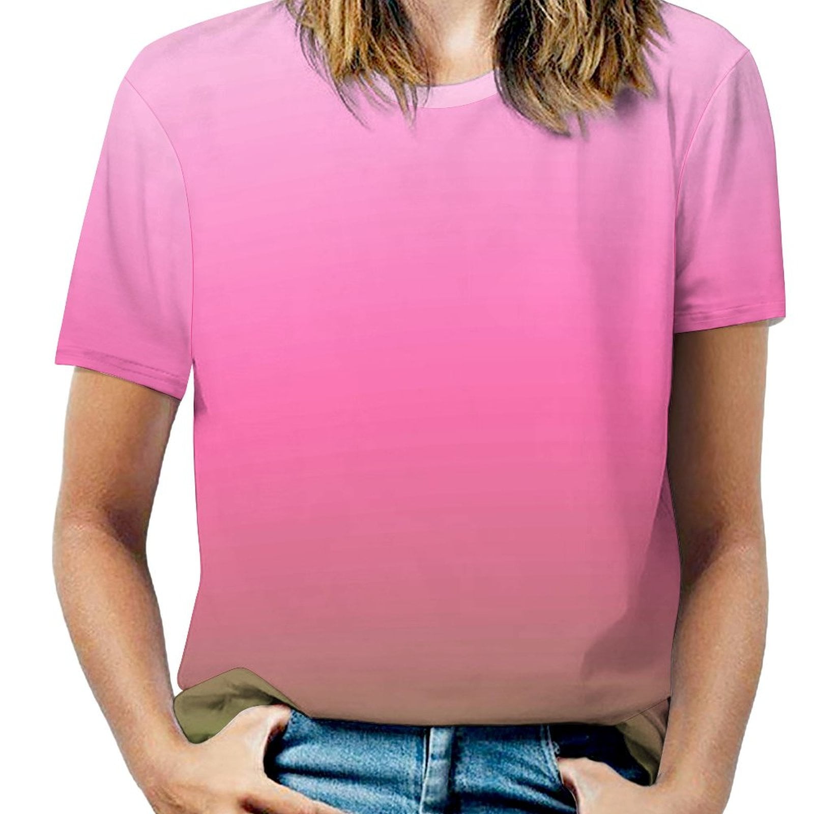 Ombre White To Pink To Green New Fashion Zip Off Shoulder Top Short-Sleeve Women Shirt Ombre ...