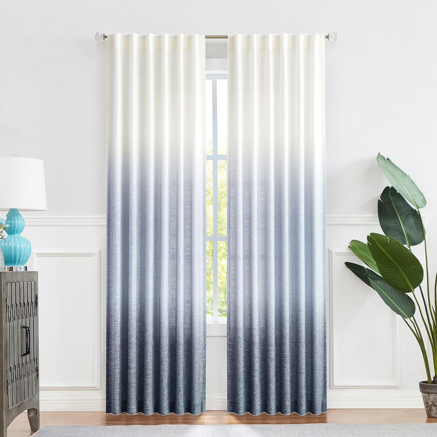 Ombre Window Curtain Panel Linen Gradient Print on Rayon Blend Fabric ...