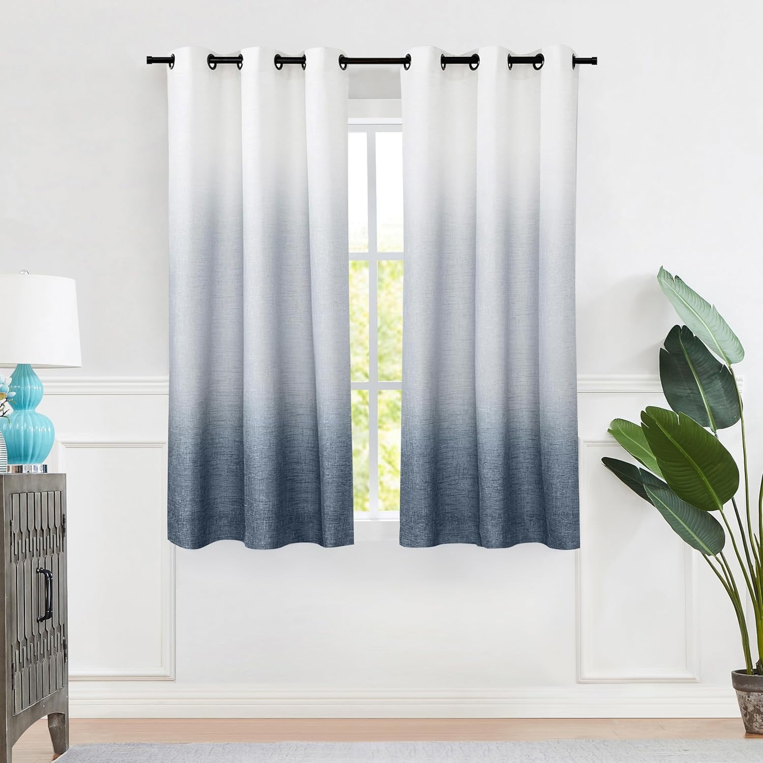 Ombre Window Curtain Panel Linen Gradient Print on Rayon Blend Fabric ...